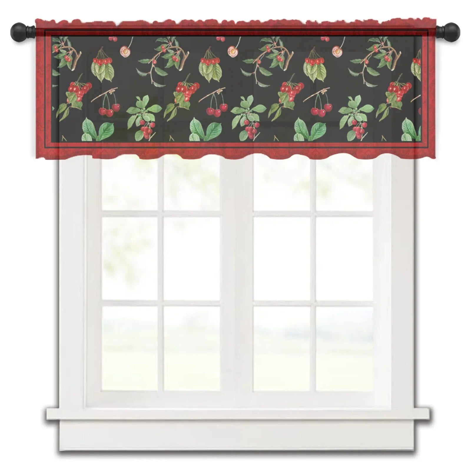 Cherry Fruit Cherries Tulle Kitchen Small Window Curtain Valance Sheer ...