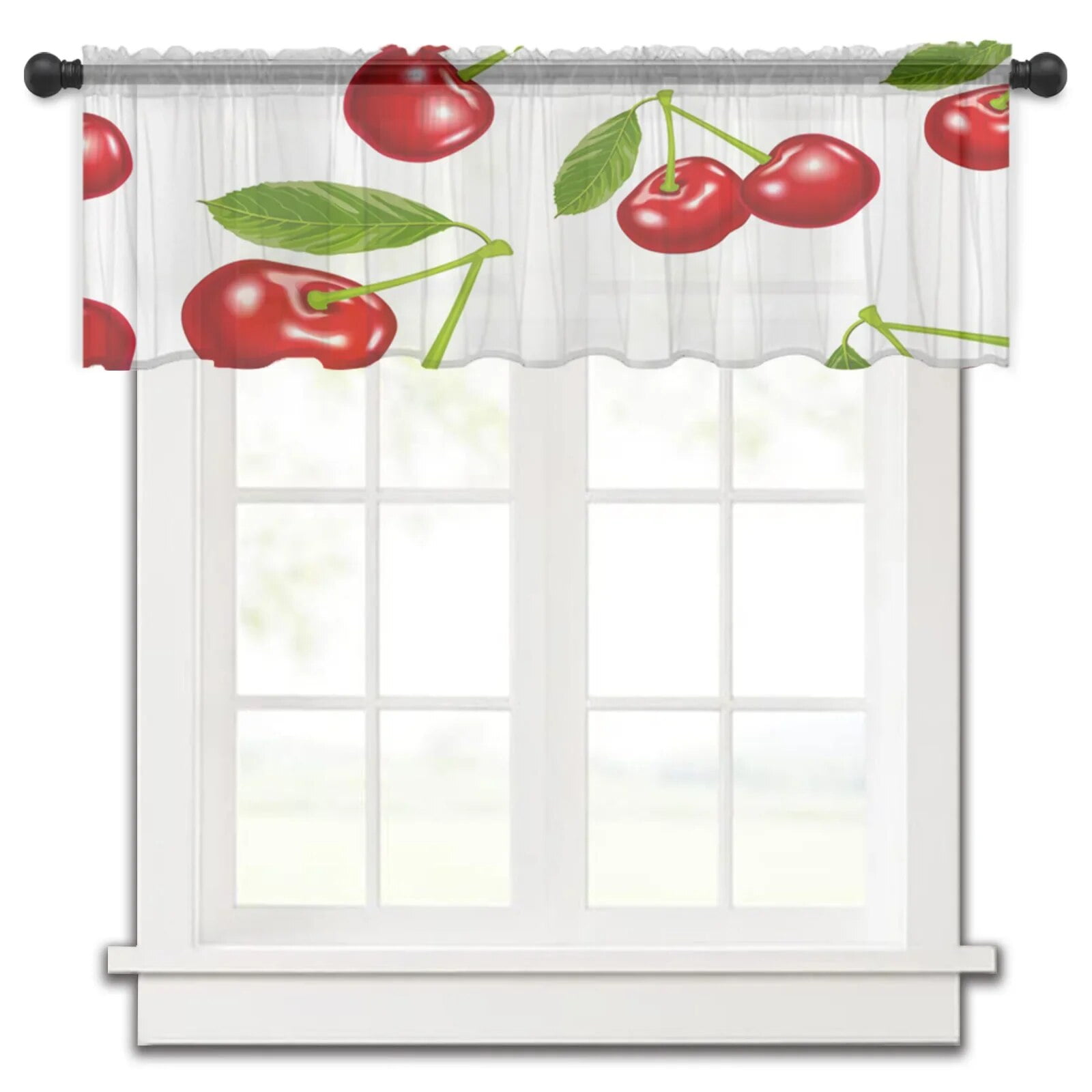 Cherry Fruit Cherries Tulle Kitchen Small Window Curtain Valance Sheer ...