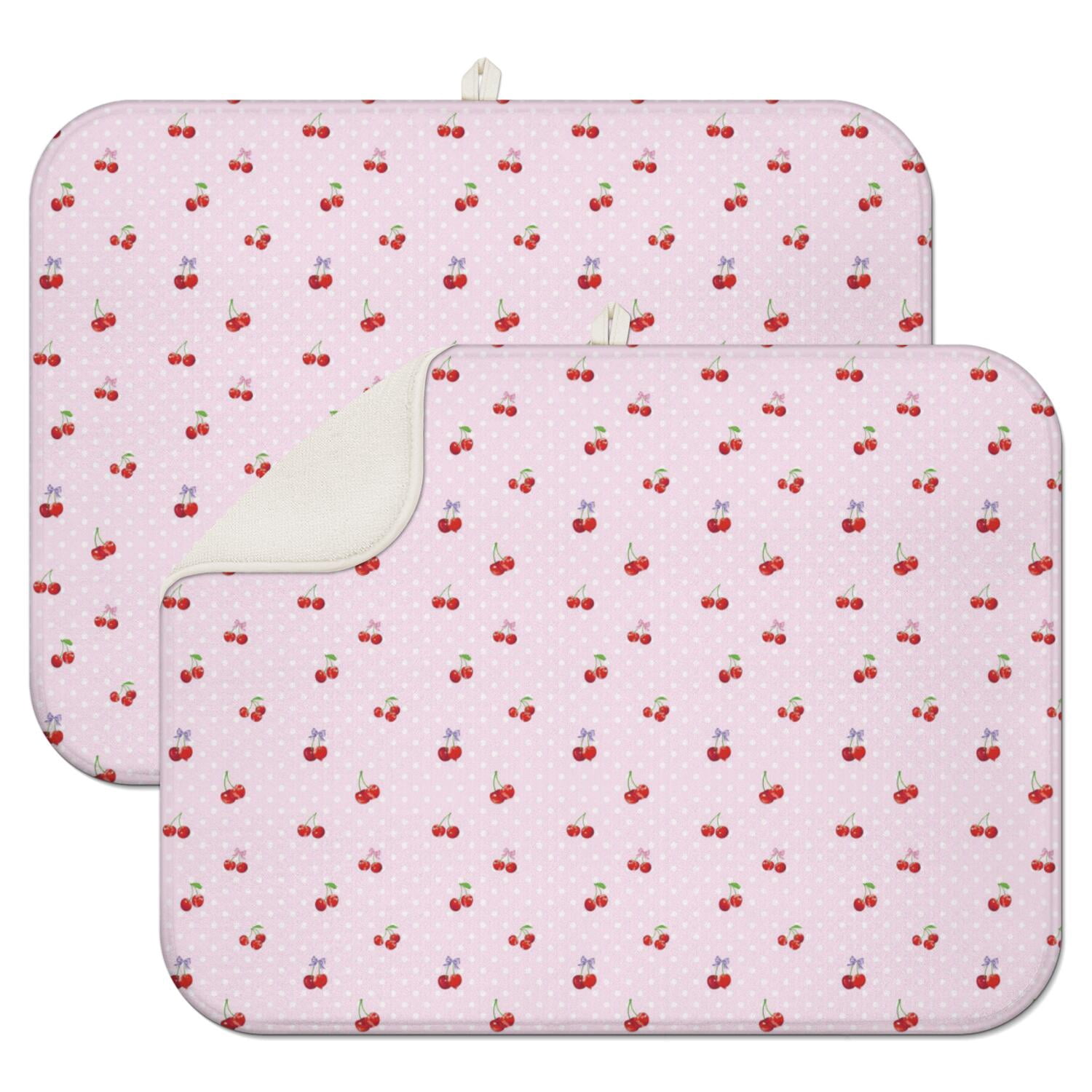 Cherry Fruit Dish Drying Mat – Cute Red Cherry Pattern Microfiber Mat ...