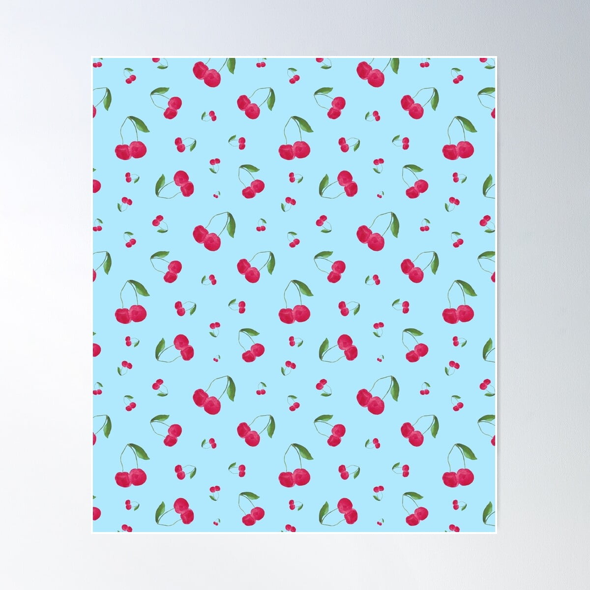 Cherry Fruit Pattern In Sky Blue Background Poster Wall Art, Modern ...