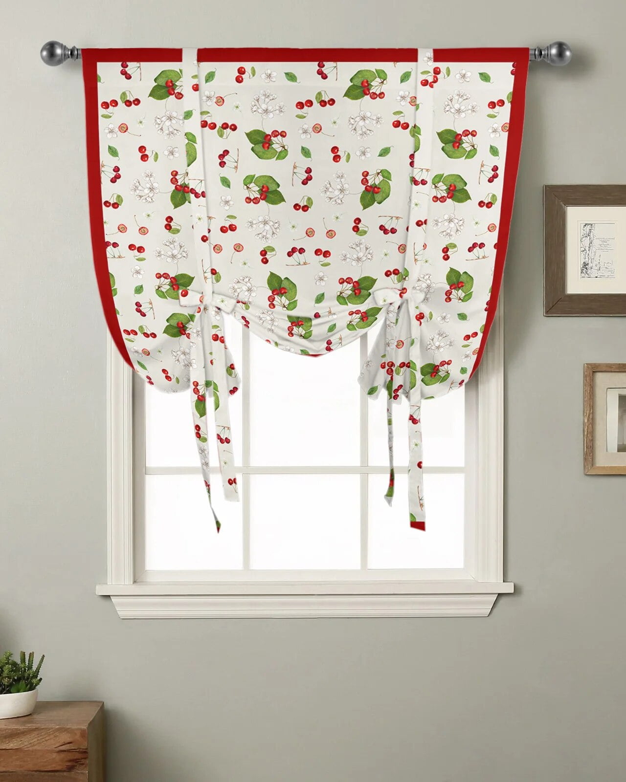Cherry Fruit Retro Flower Kitchen Short Window Curtain Rod Pocket ...