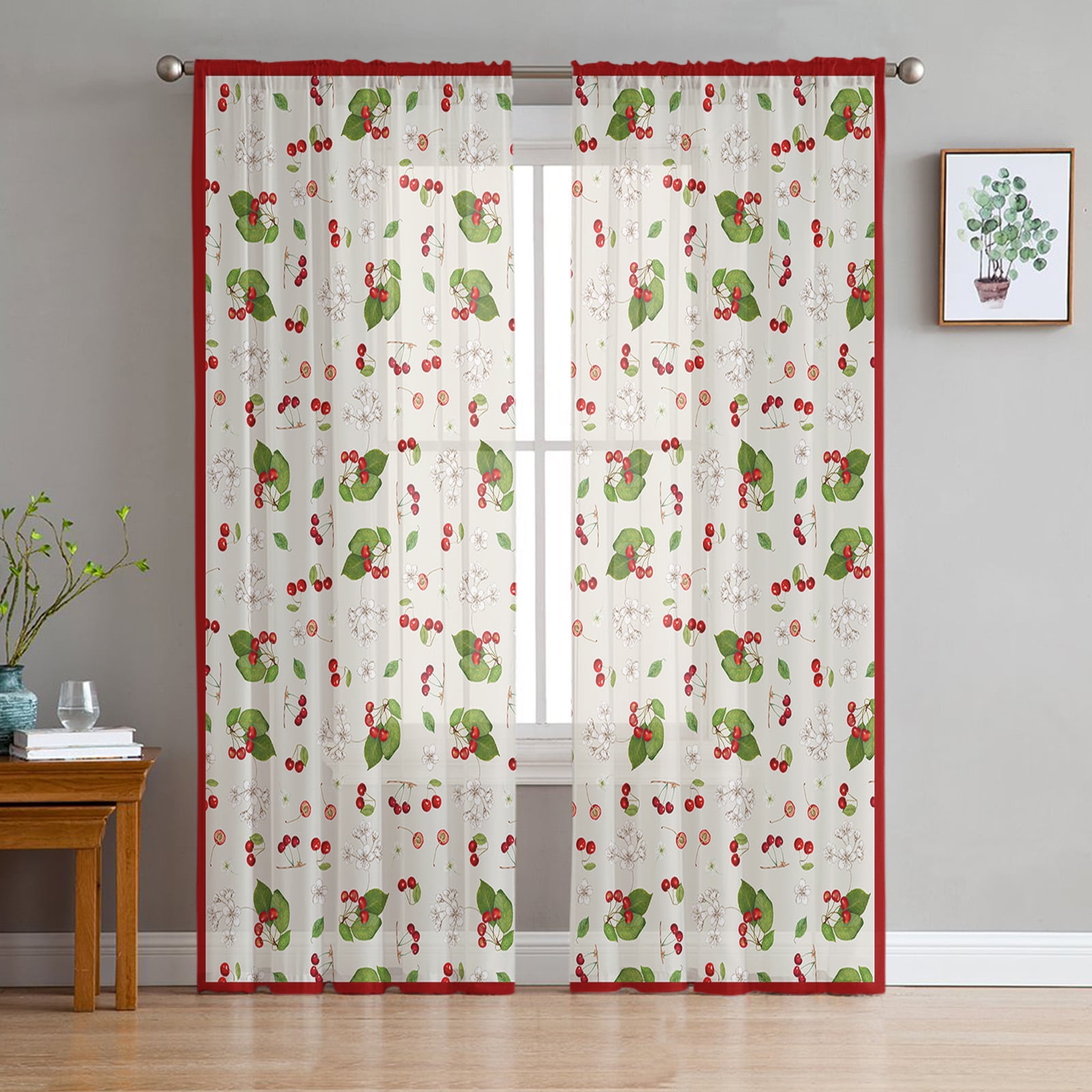 Cherry Fruit Retro Flower Sheer Curtains for Living Room ration Window ...