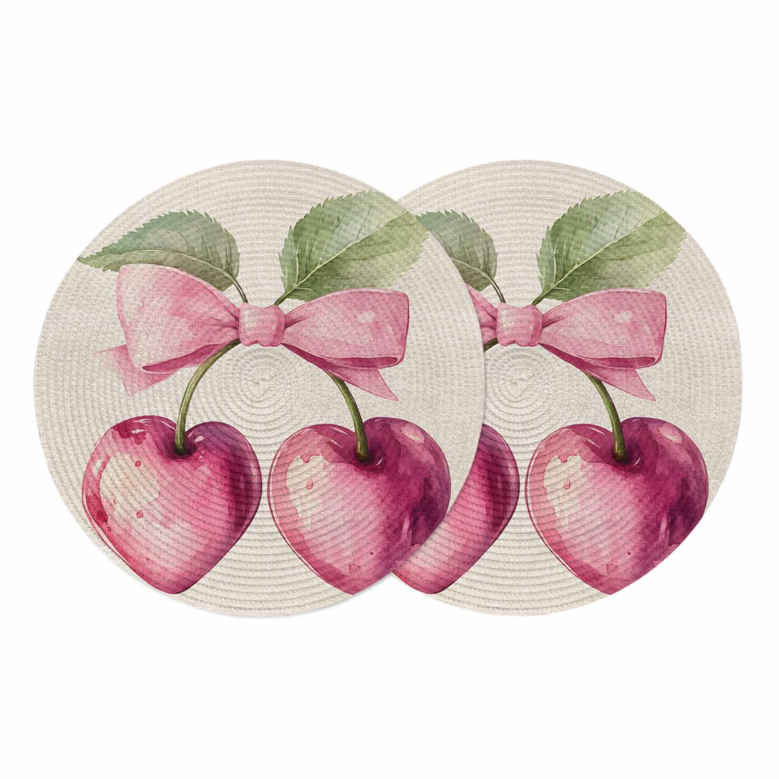 Cherry Fruit Round 13 Inch Placemats Set of 2, Spring Botanicals Bow ...