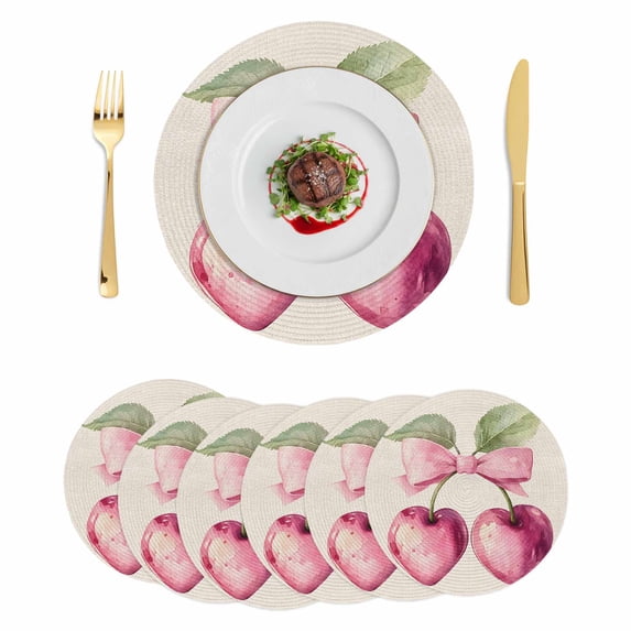 Cherry Fruit Round 13 Inch Placemats Set of 6, Spring Botanicals Bow ...