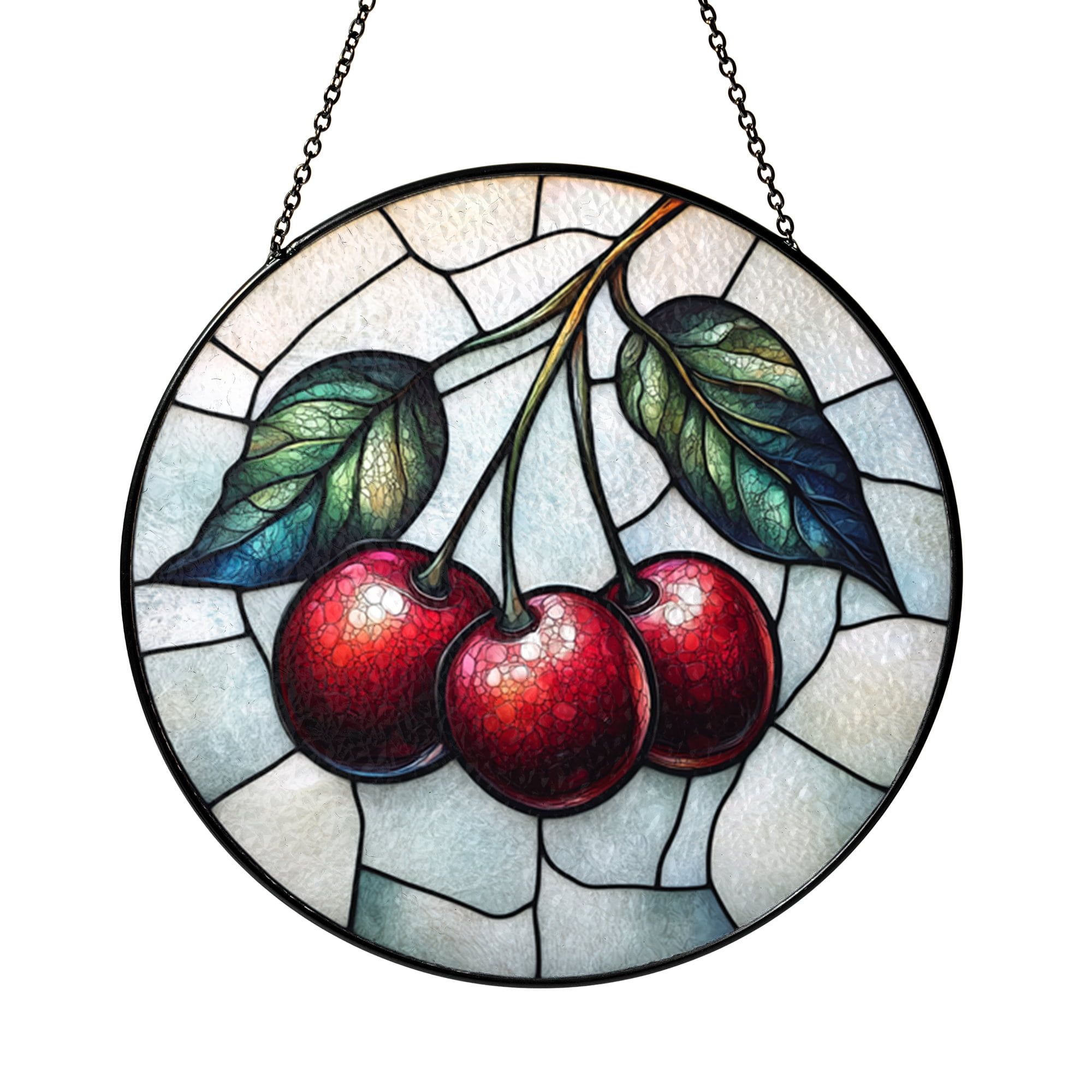 Cherry Fruit Round Glass Suncatcher Window Decor Pink Decorative ...