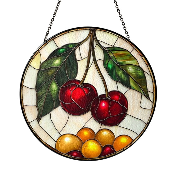 Cherry Fruit Stained Glass Style Window Suncatcher Hanging Decor ...