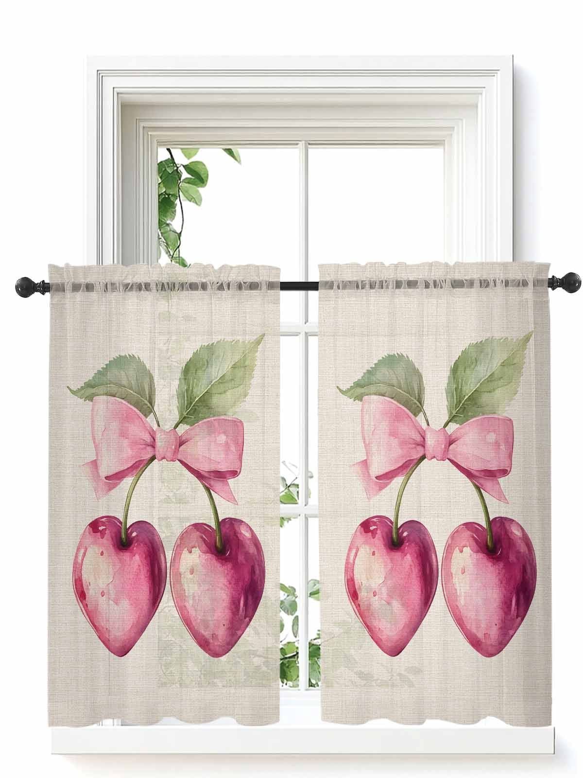 Cherry Fruit Tier Curtains 45 Inch Length,Sheer Curtains for Bedroom ...