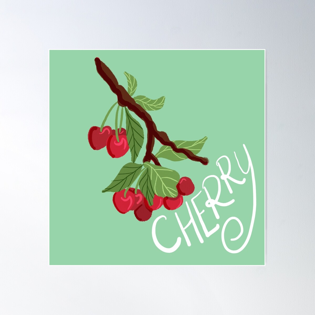 Cherry Fruit Tree Illustration Poster Wall Art, Modern Wall Decor For ...