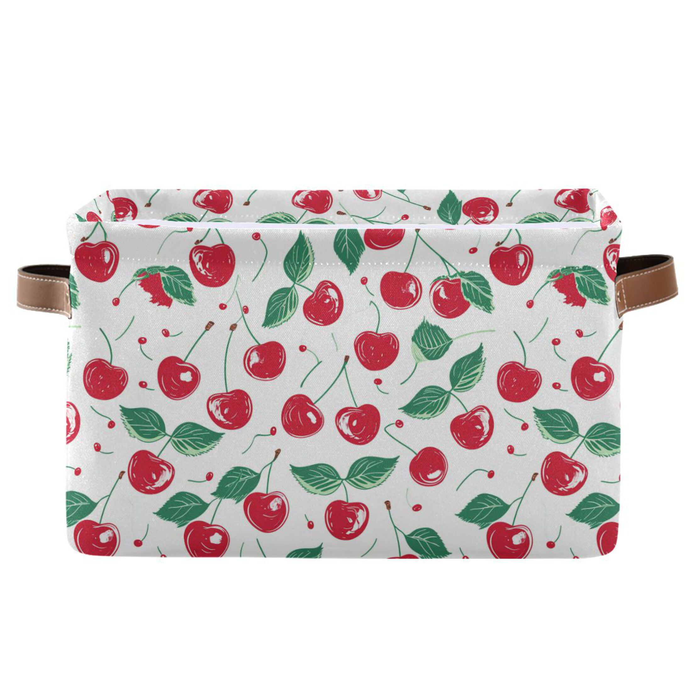 Cherry Fruit with Leaf Storage Bins with Handle Fabric Organizer Basket ...