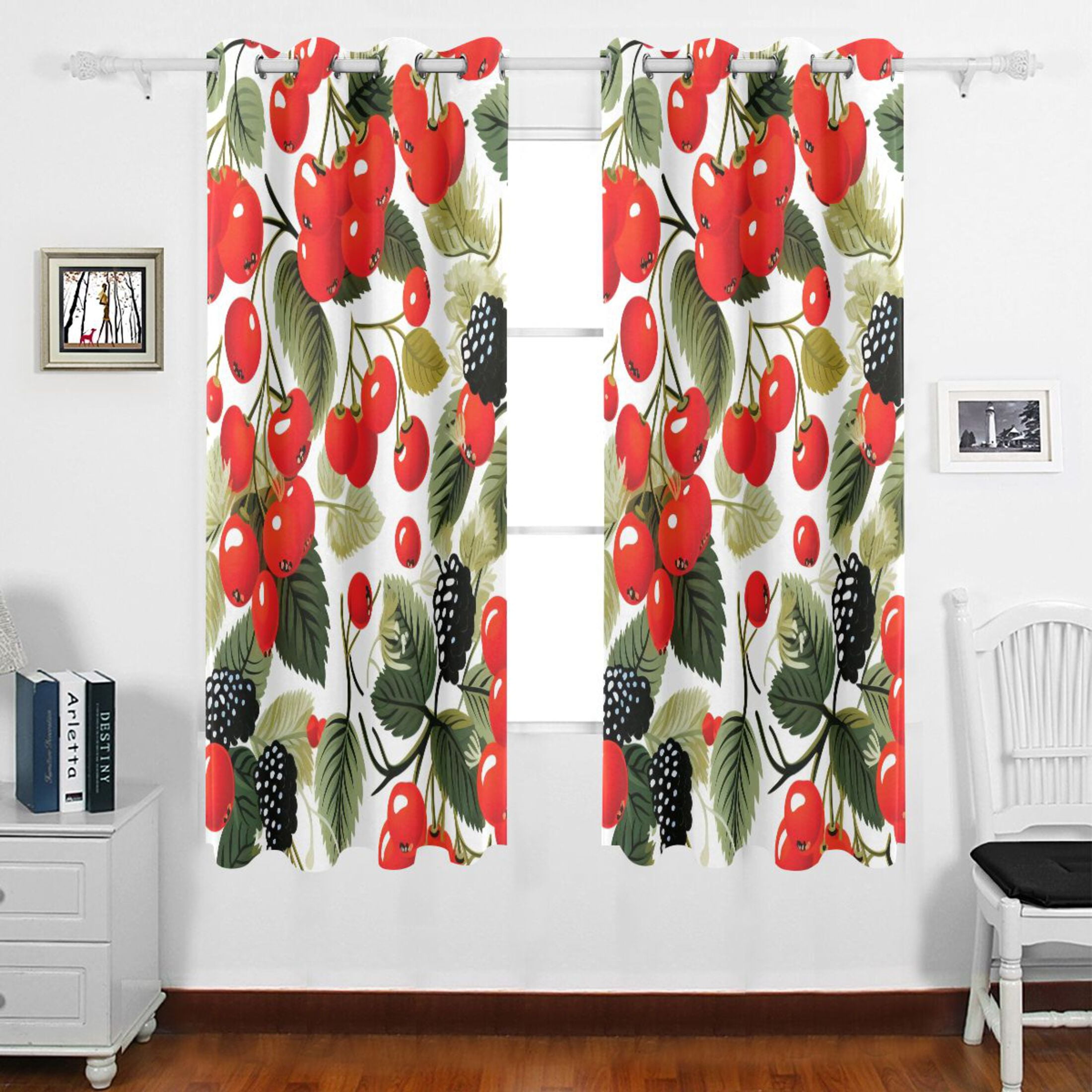 Cherry Fruits with Leaves Grommet Blackout Curtains Thermal Insulated ...