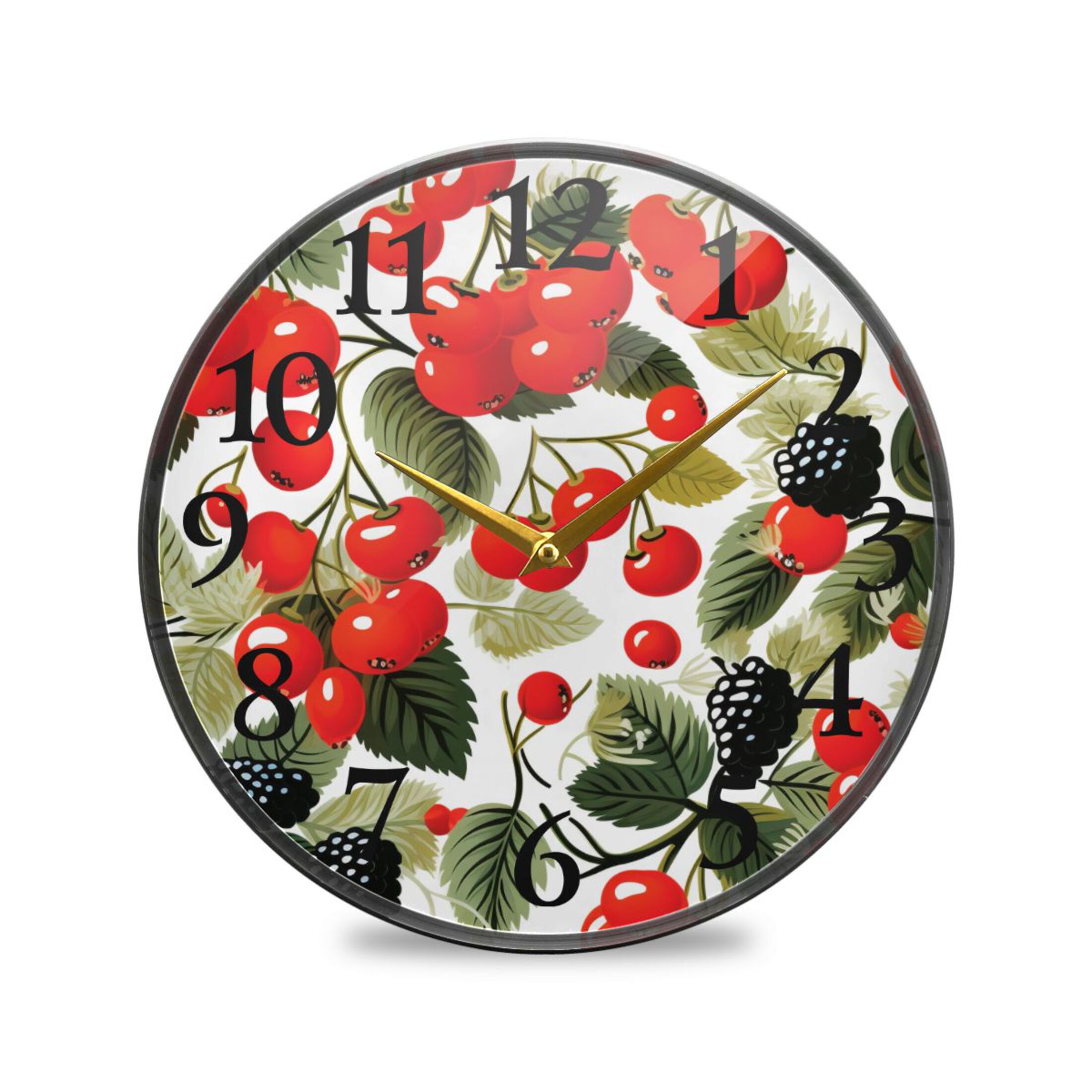 Cherry Fruits with Leaves Wall Clocks Battery Operated 11.9 Inch Round ...