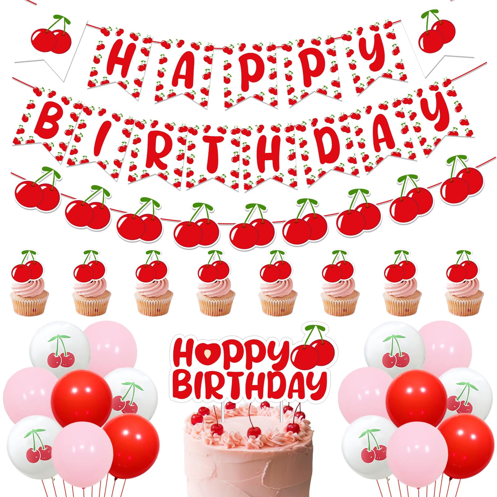 Cherry Garland & Banner - Cupcake KKS1 & Cake Toppers - Latex Balloons ...
