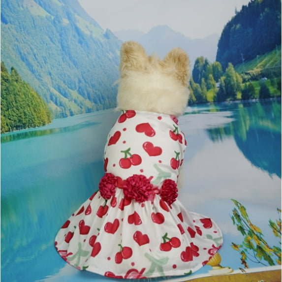 Cherry Heart Print Dog Dress Sleeveless Pet Apparel For Small Medium ...
