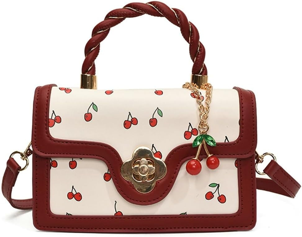 Cherry Hobo Bags Women Trendy PU Leather Underarm Crescent Shoulder Bag ...