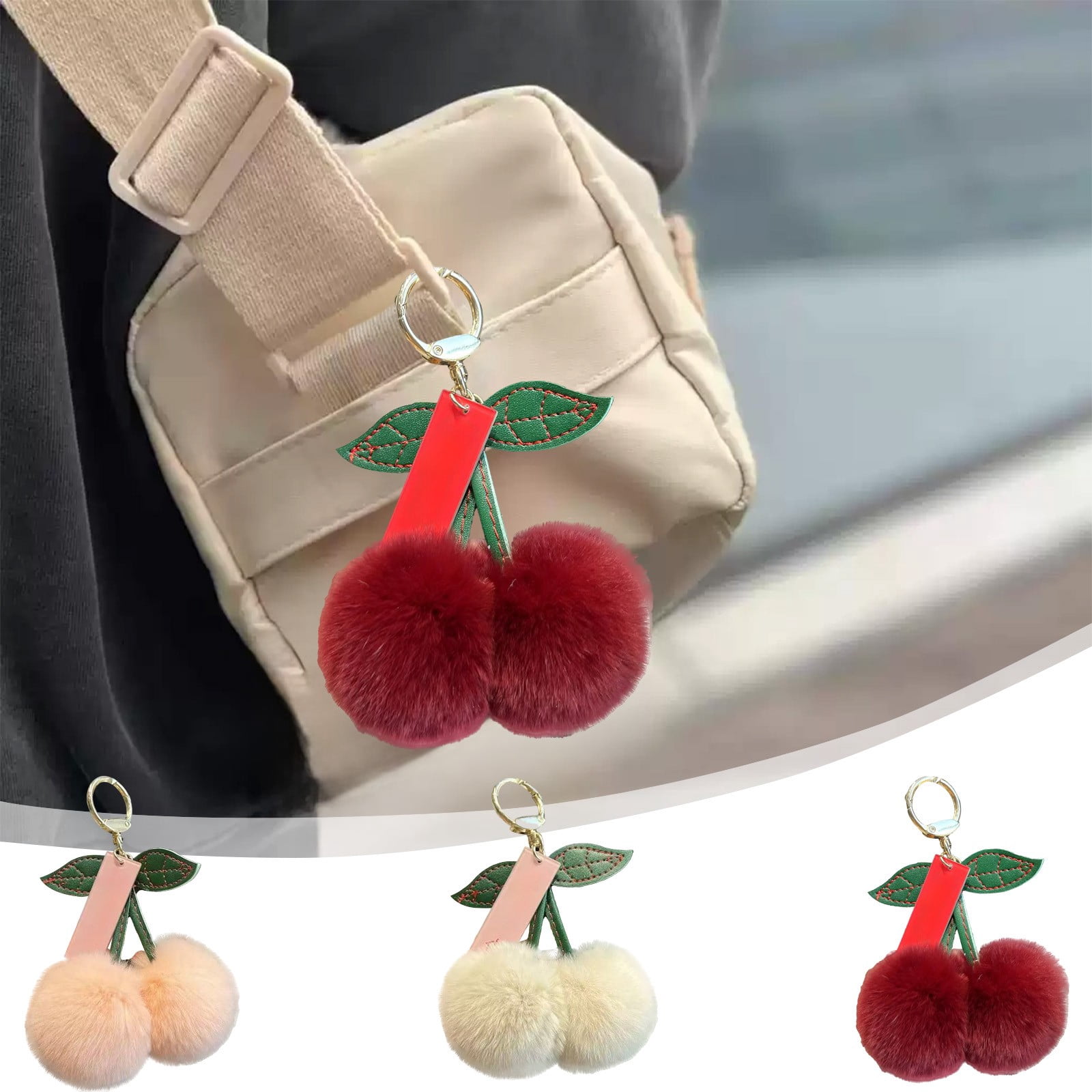Cherry Keychain under $5! Bzdzmqm Cherrys Fruit Keychain Plush Ball ...