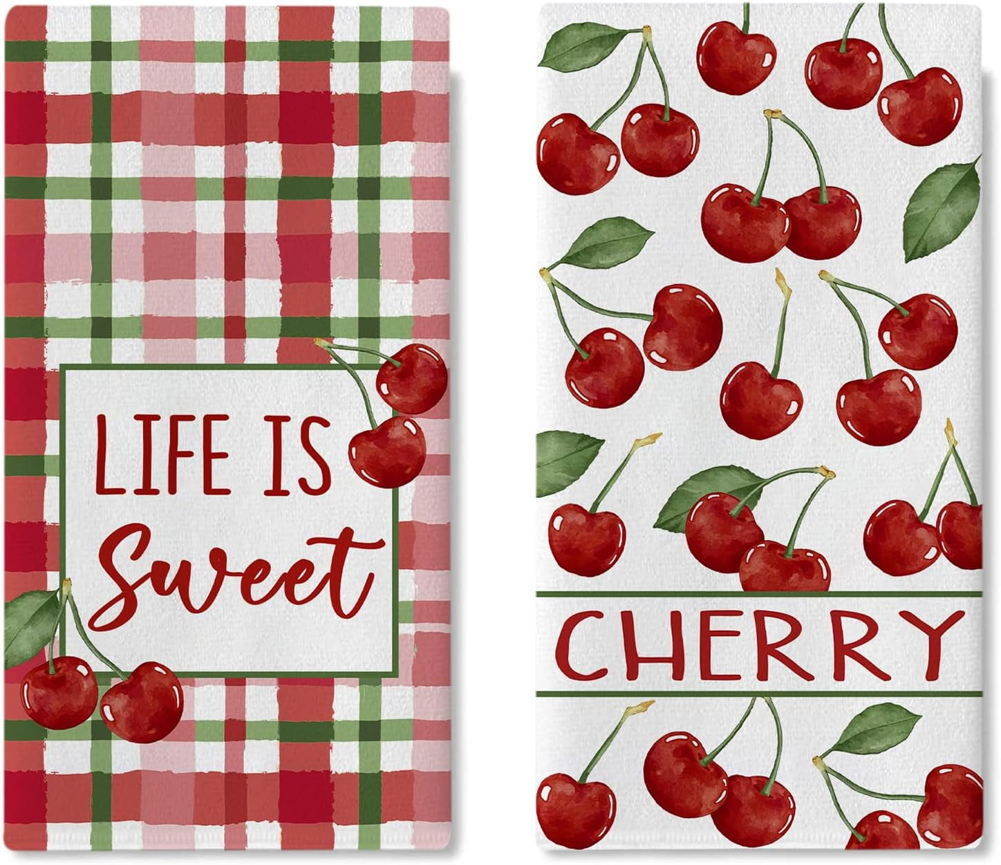 Cherry Kitchen Dish Towels Set of 2, Life is Sweet Fruit Red Green ...