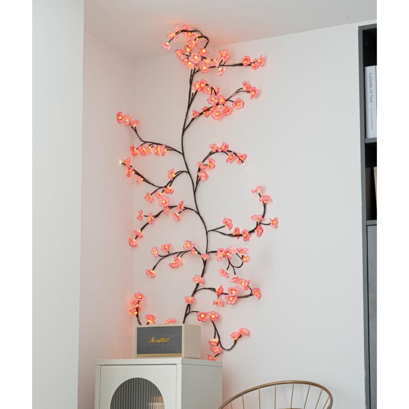 Cherry LED Tree Branch Lights for Wall, Cherry Blossom Willow Vine Twig Decor Garland with 48 ...