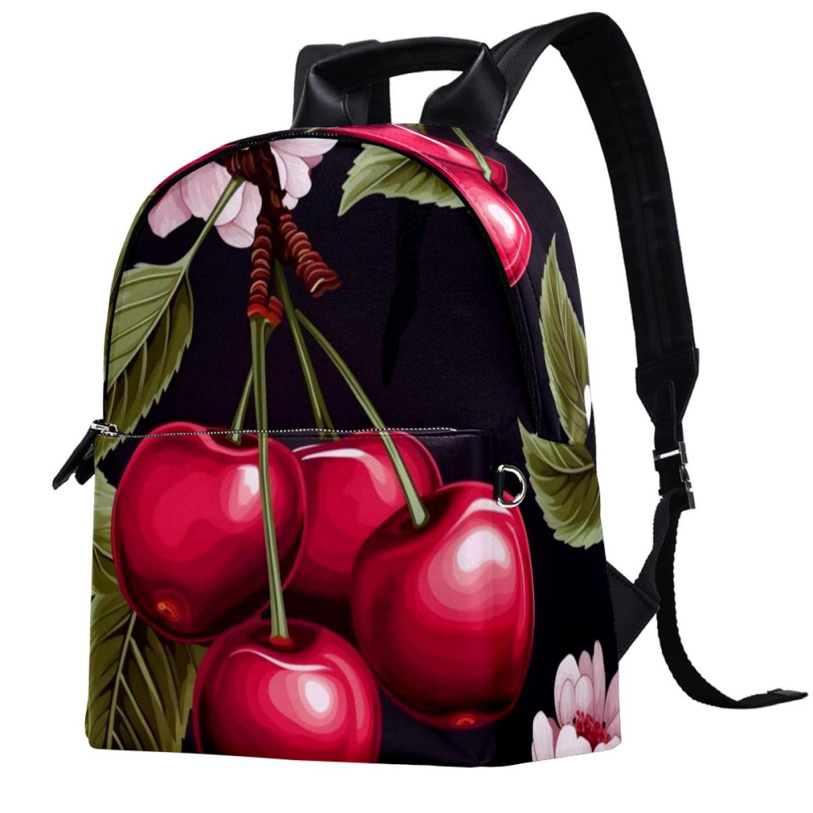 Cherry Leather Canvas Backpack Laptop Bag Airport Lightweight Printed ...