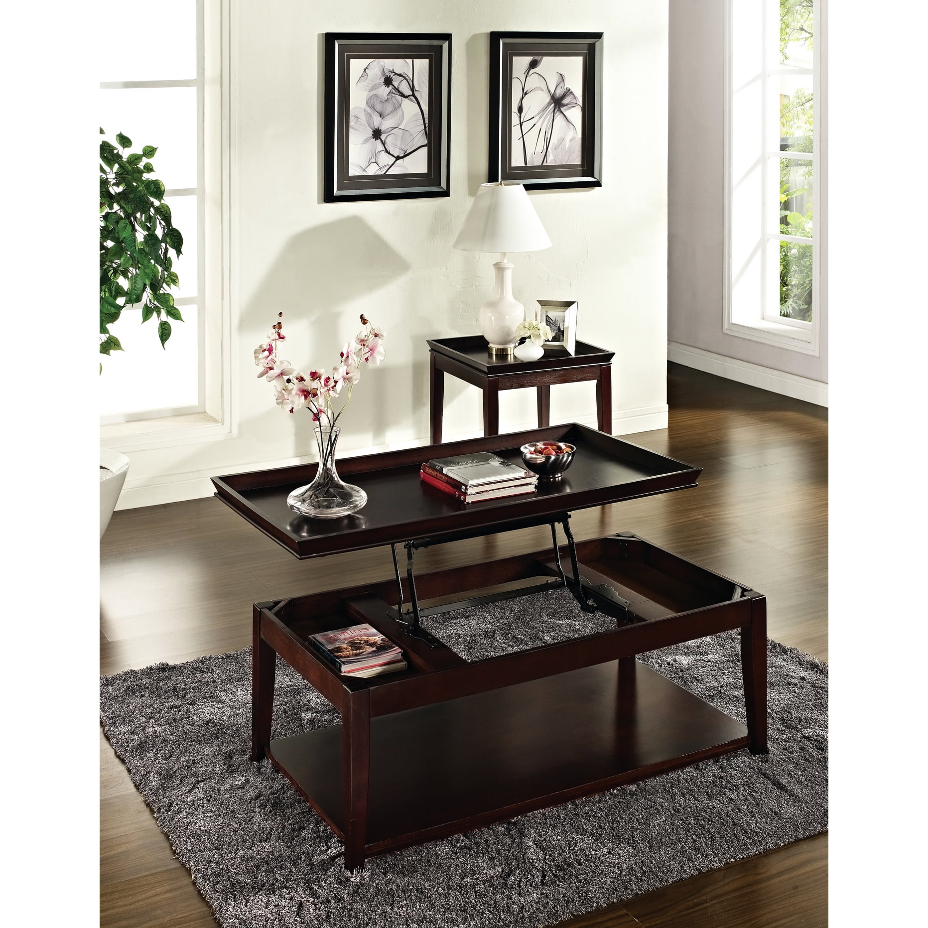Cherry Lift Top Table With Storage And Mobility - Solid Wood, Versatile ...