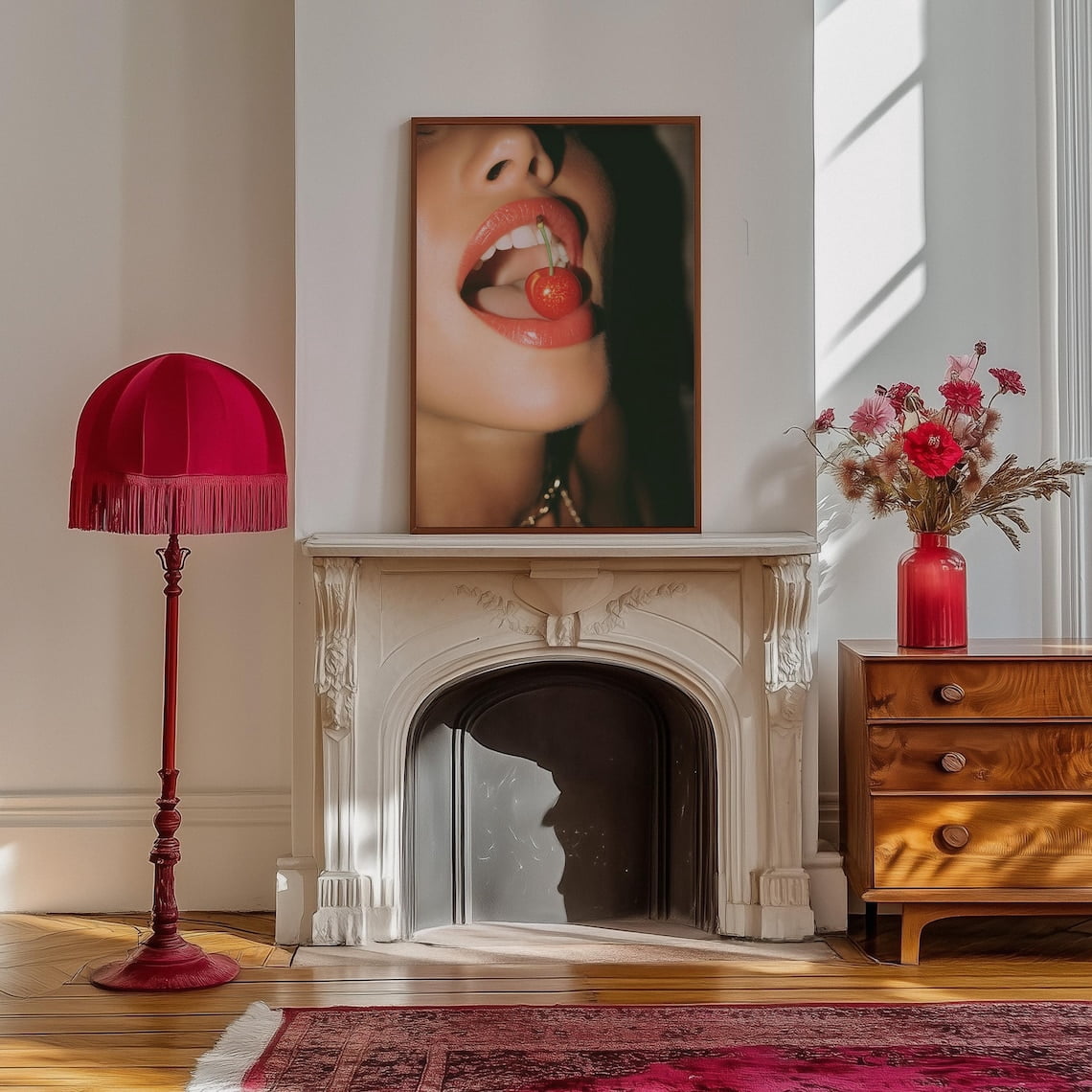 Cherry Lips Contemporary Fashion Glam Pop Wall Decoration, Stretched ...