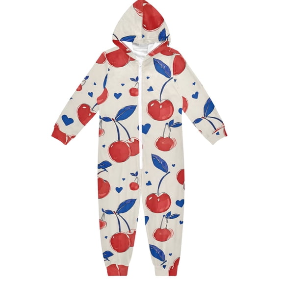 Cherry Love Pattern One Piece Pajamas Soft Jumpsuit Cozy Sleep and Play ...