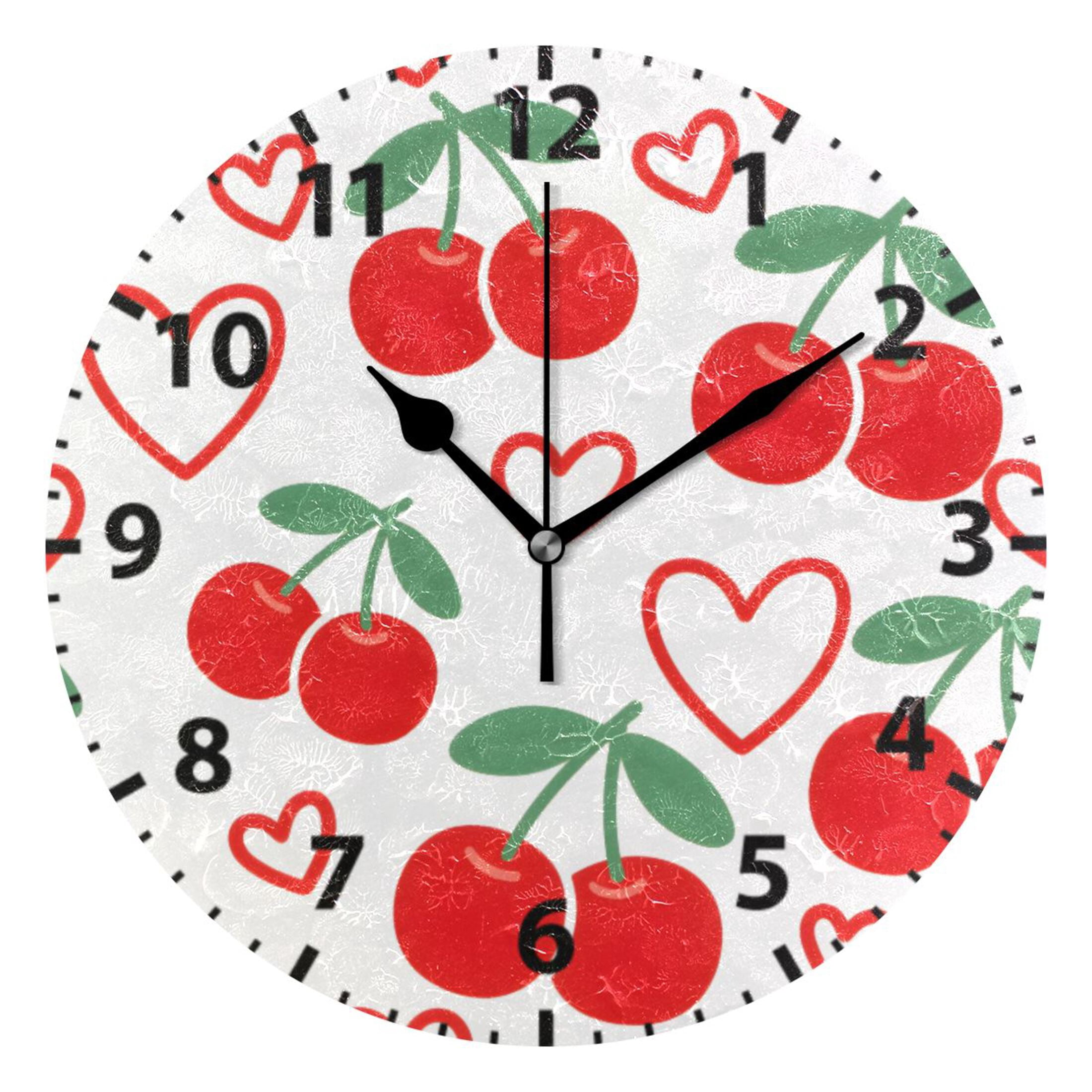Cherry Love Pattern Wall Clock 10in Round Artistic Oil Painting Home ...