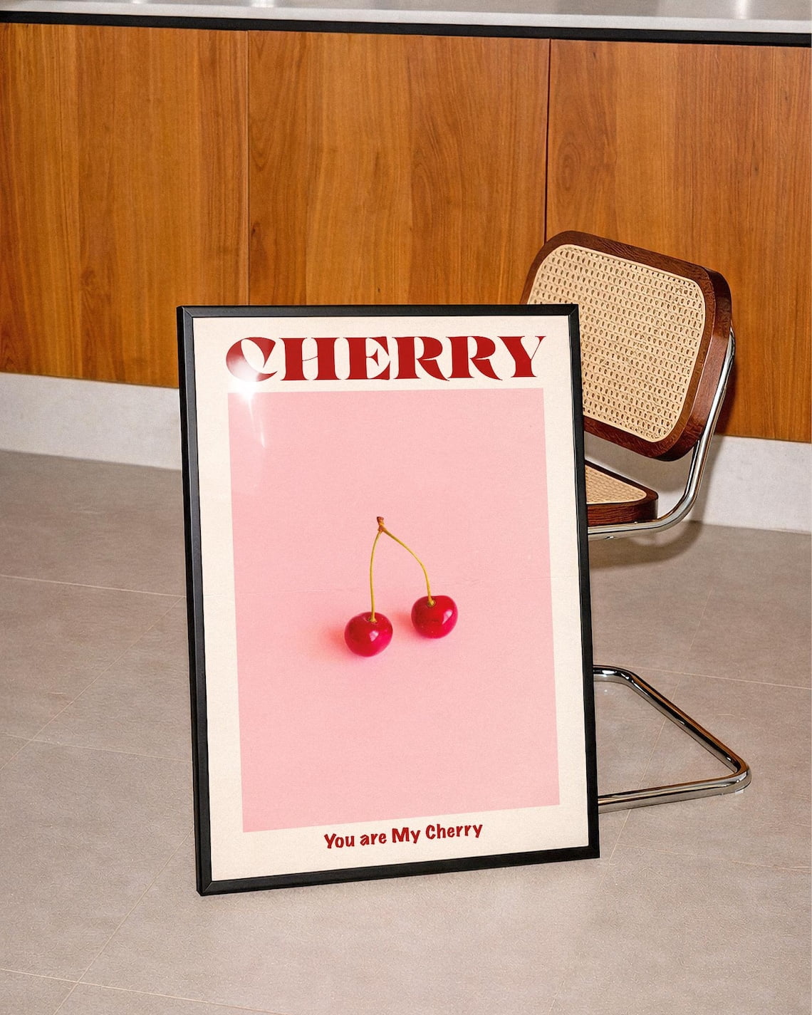 Cherry Love Romantic Minimalist Wall Art Pink, Unframed Poster ...