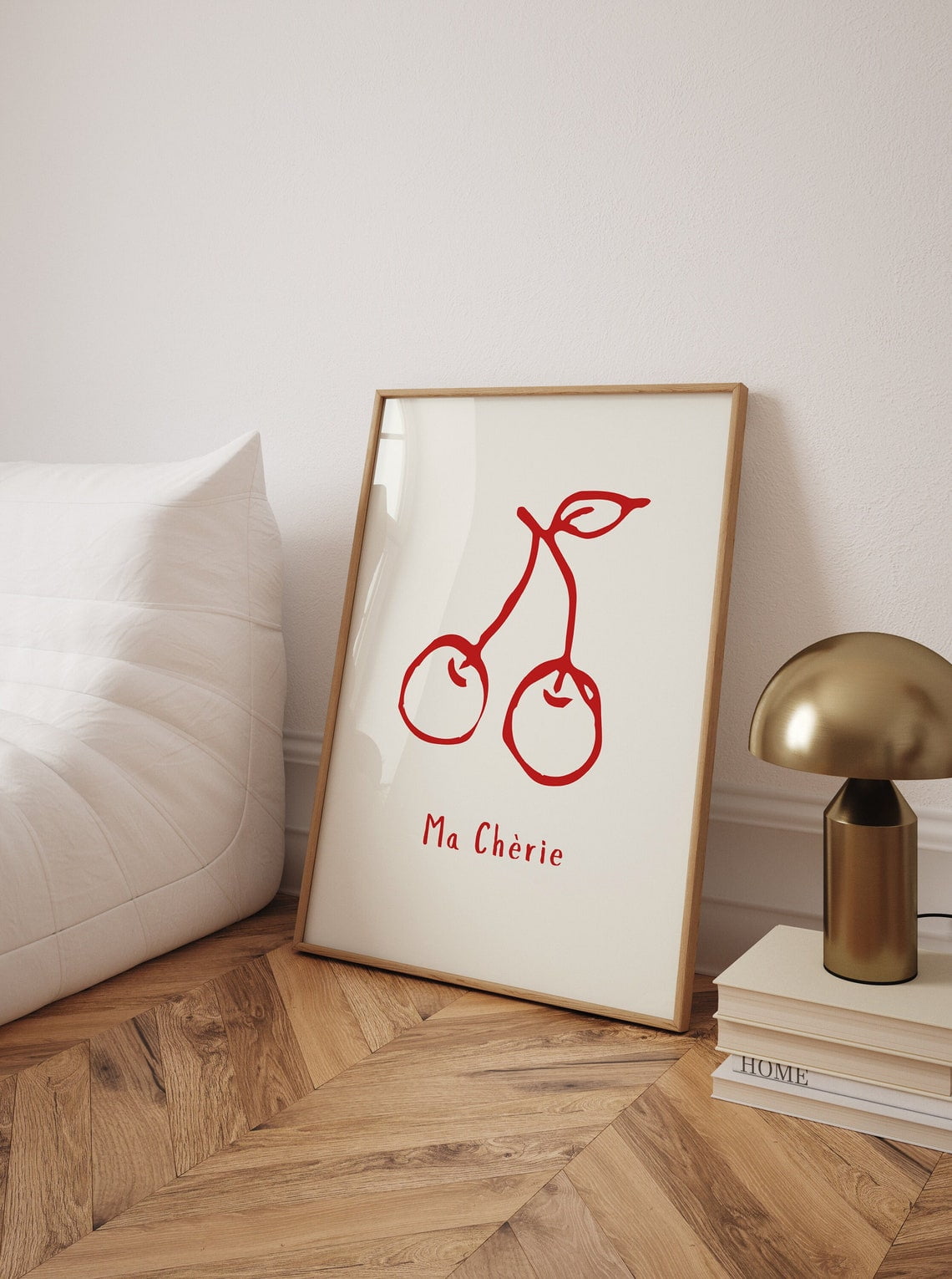 Cherry "Ma Cherie" Poster, Minimalist Red Retro Wall Art UNFRAMED ...