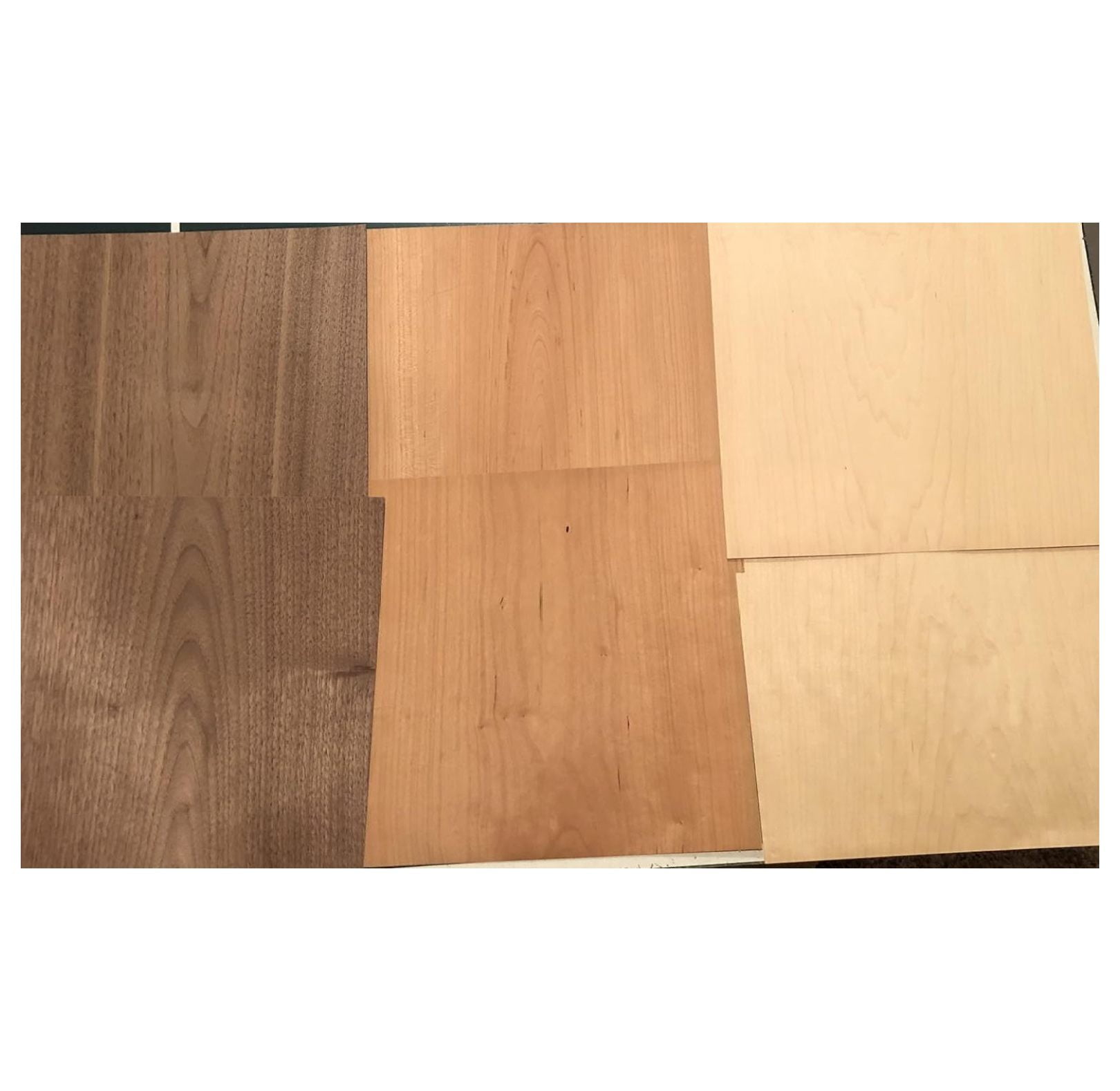 Cherry, Maple and Walnut Wood Veneer 12" x 12". 2 Sheets of Each. 1/42 ...