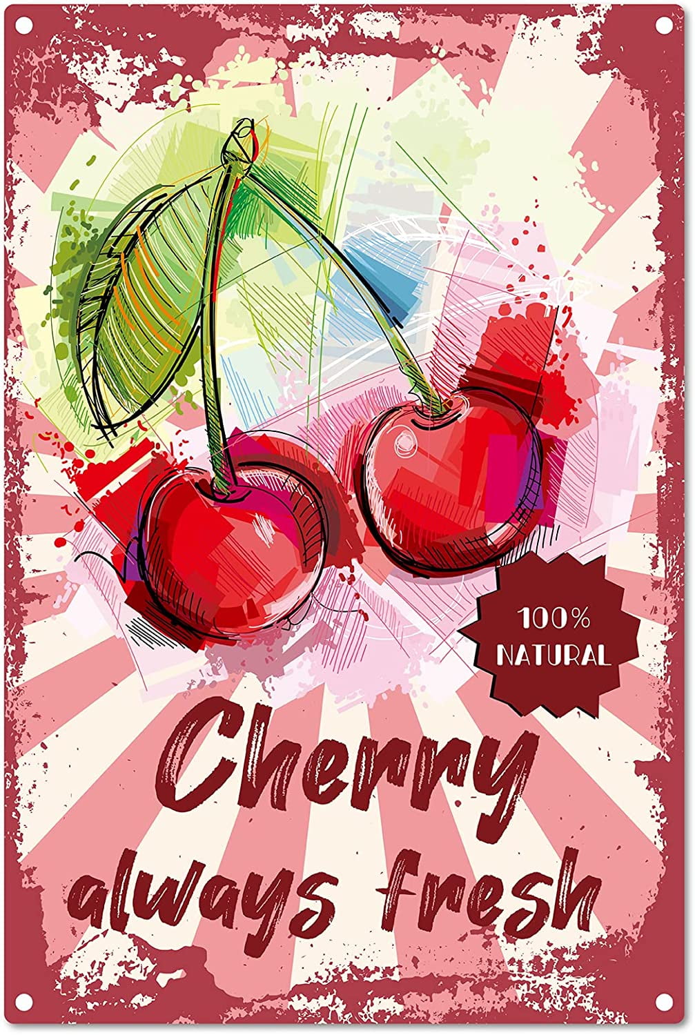 Cherry Metal Sign Tin Plate Natural Always Fresh Fruit Signs Red Cherry ...