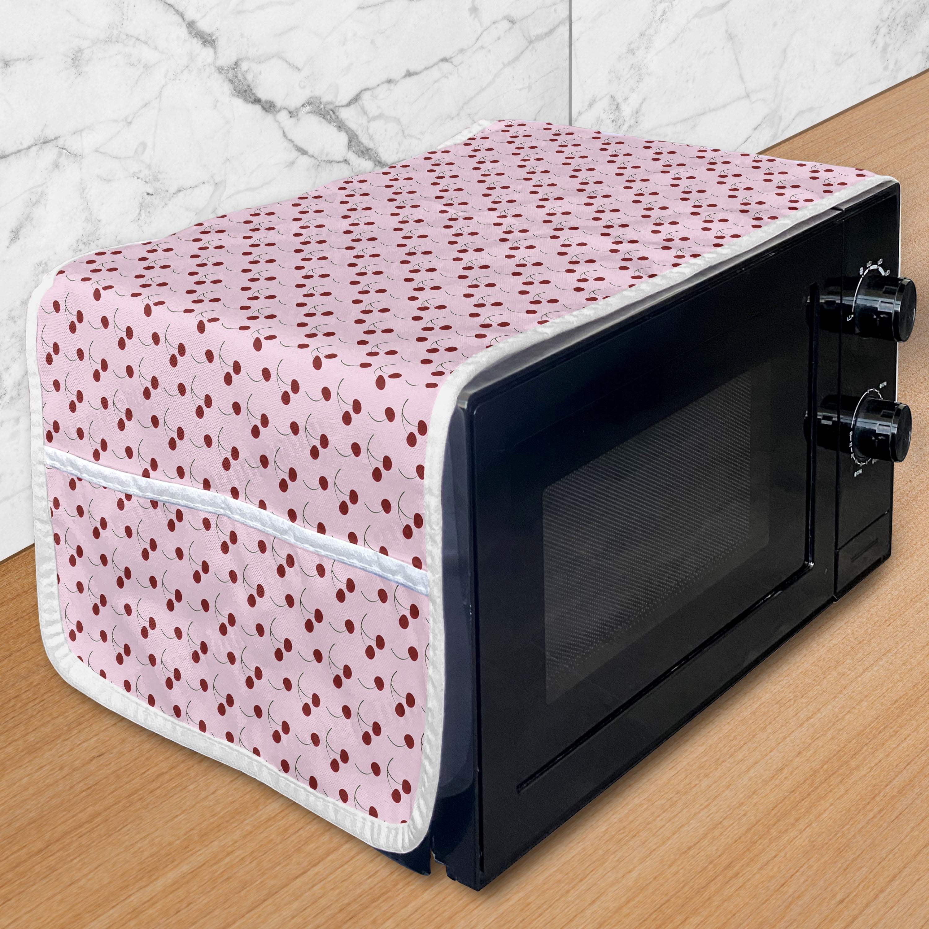 Cherry Microwave Oven Cover, Rhythmic Cartoon Cherries Motifs on Pastel Tone Backdrop ...