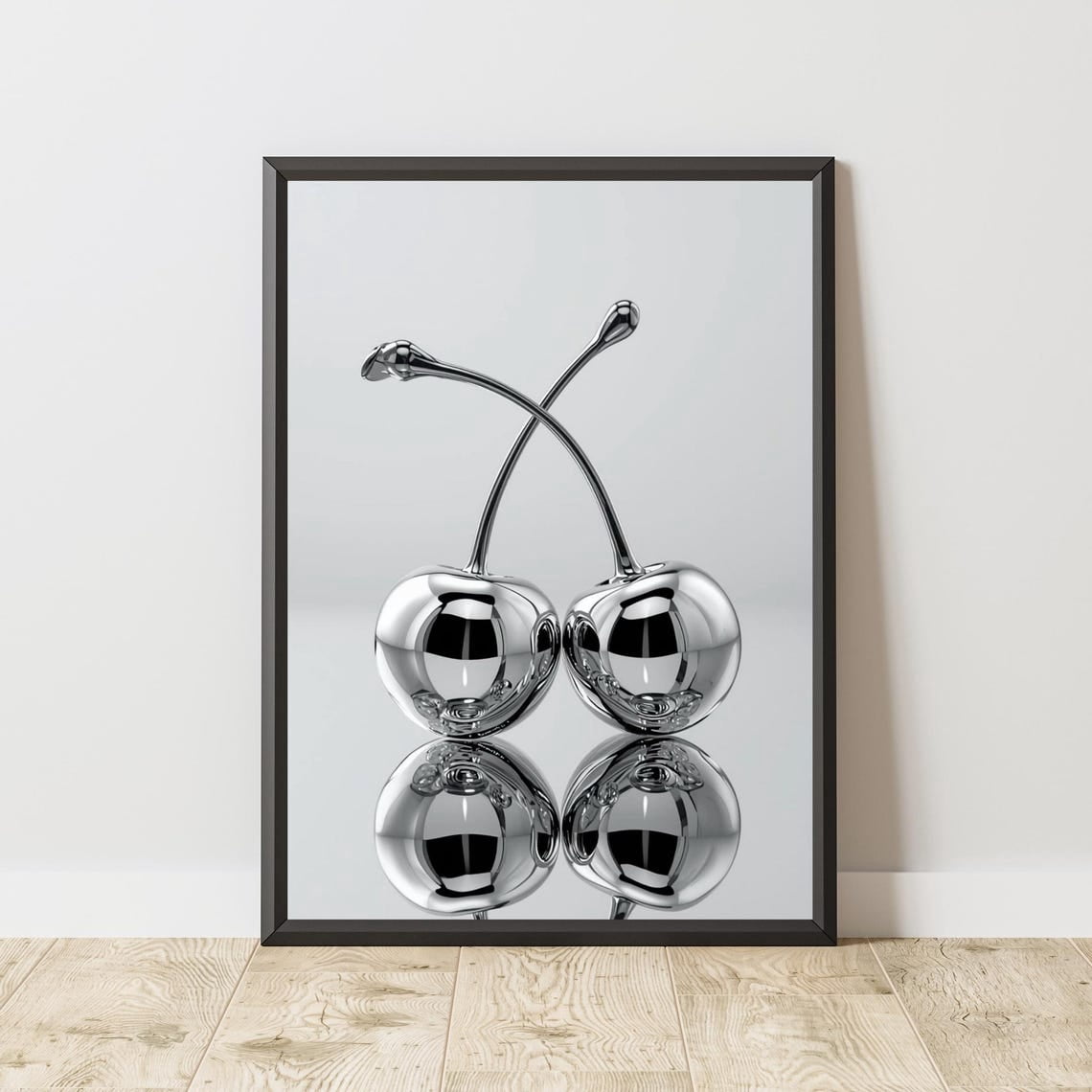 Cherry Minimalist Silver Fruit Modern Aesthetic Luxury Metallic ...