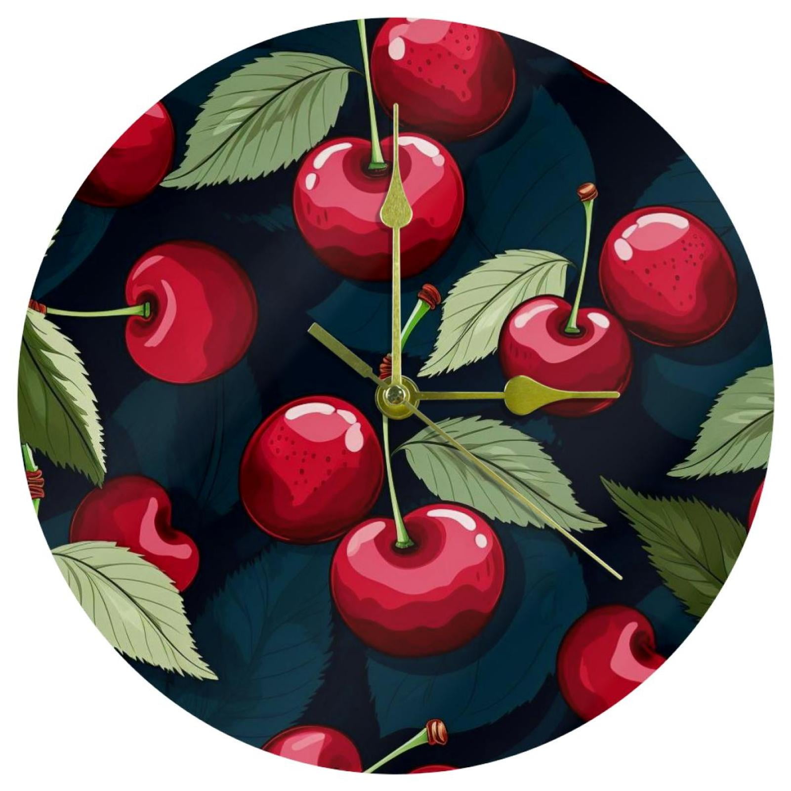 Cherry Modern Round Acrylic Wall Clock 9.8 Inches Silent Non Ticking ...