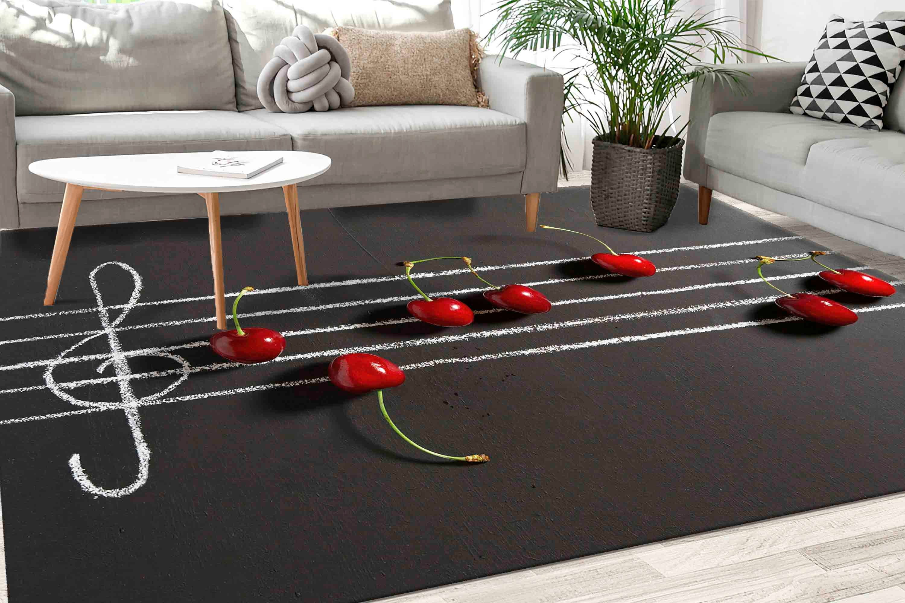 Cherry and Music Notes Rugs, Modern Rugs, Kitchen Rug, Music Rug ...
