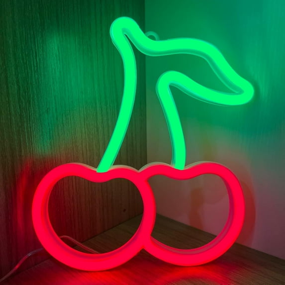 Cherry Neon Sign, Red Green Cherries Neon Lights, Cherry Neon Signs for ...