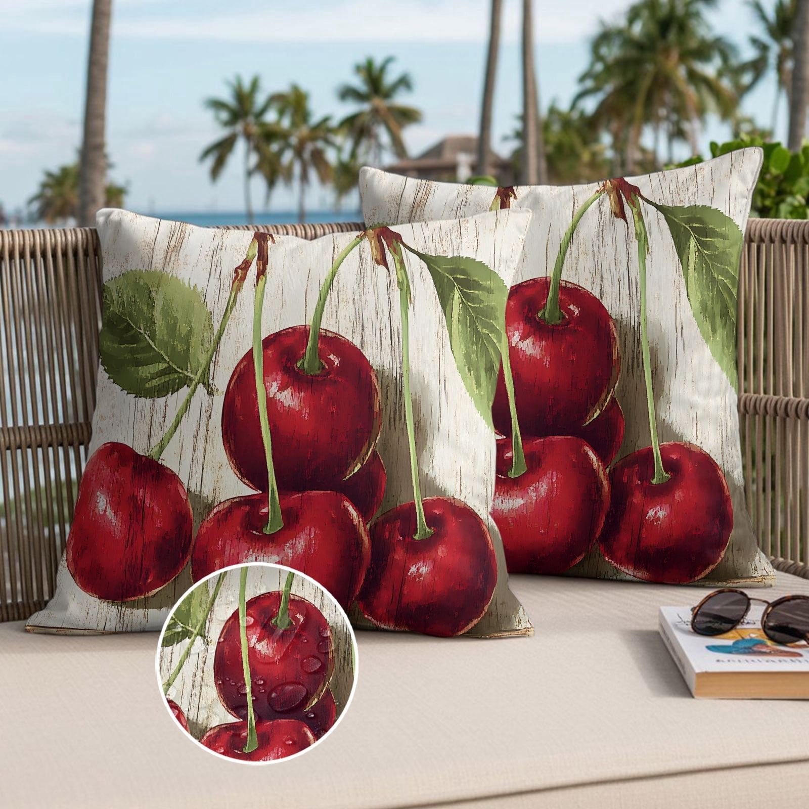 Cherry Outdoor Waterproof Throw Pillow Covers Set of 2, 26"x26", Fruit ...
