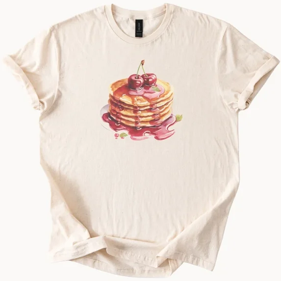 Cherry Pancake Stack TShirt Breakfast Food Tee Syrup Top - Walmart.com
