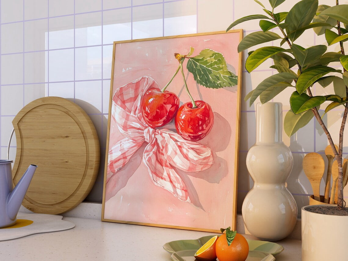Cherry Pastel Coquette Pink Soft Girl Eclectic Wall Decor, Unframed ...