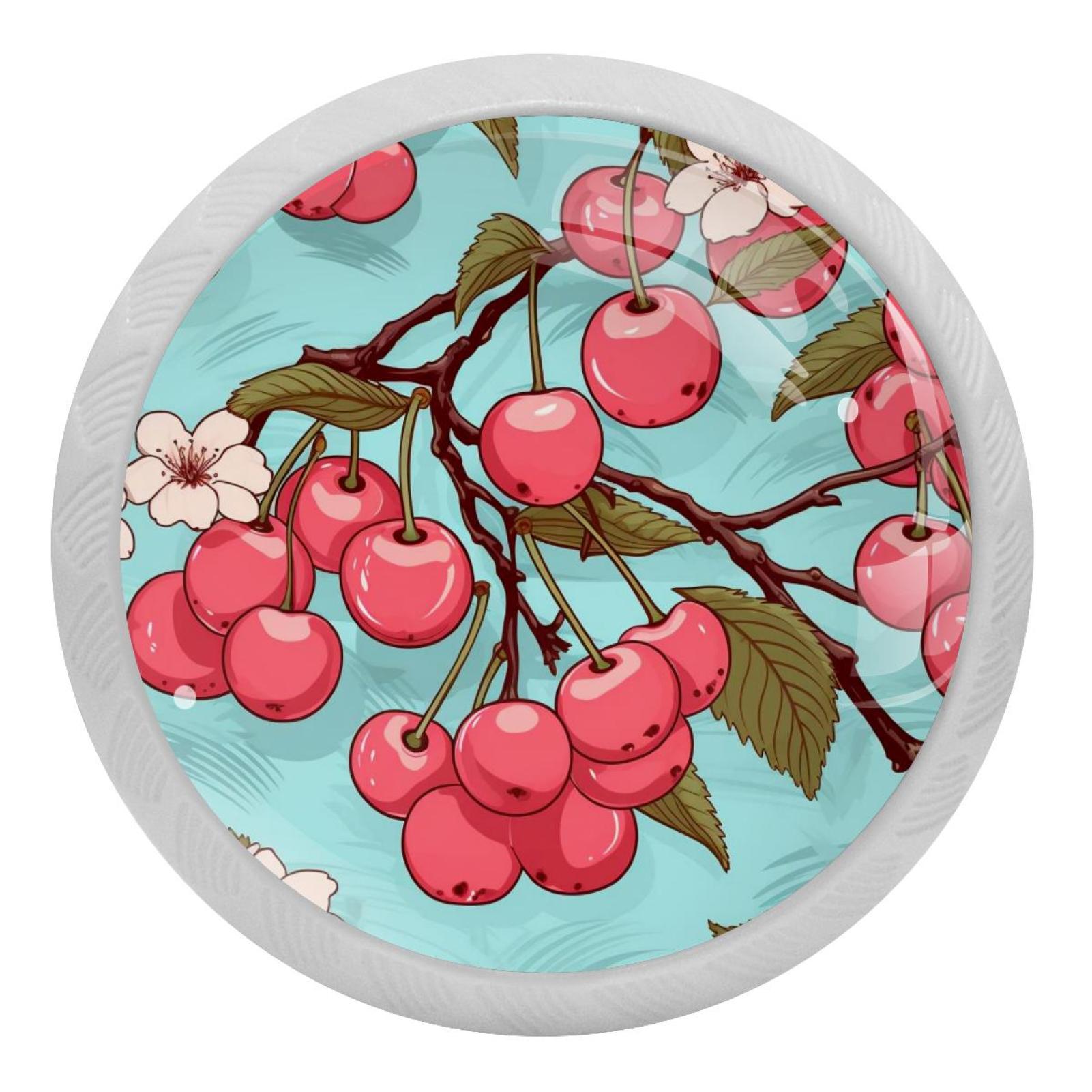 Cherry Pattern 4PCS Cabinet Knobs Pulls Fluorescent Drawer Handle Cabinet Drawer Dresser Unique ...