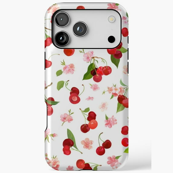 Cherry Pattern Fruit Nature Design iPhone Case 17 16 15 14 13 12 11 Pro ...