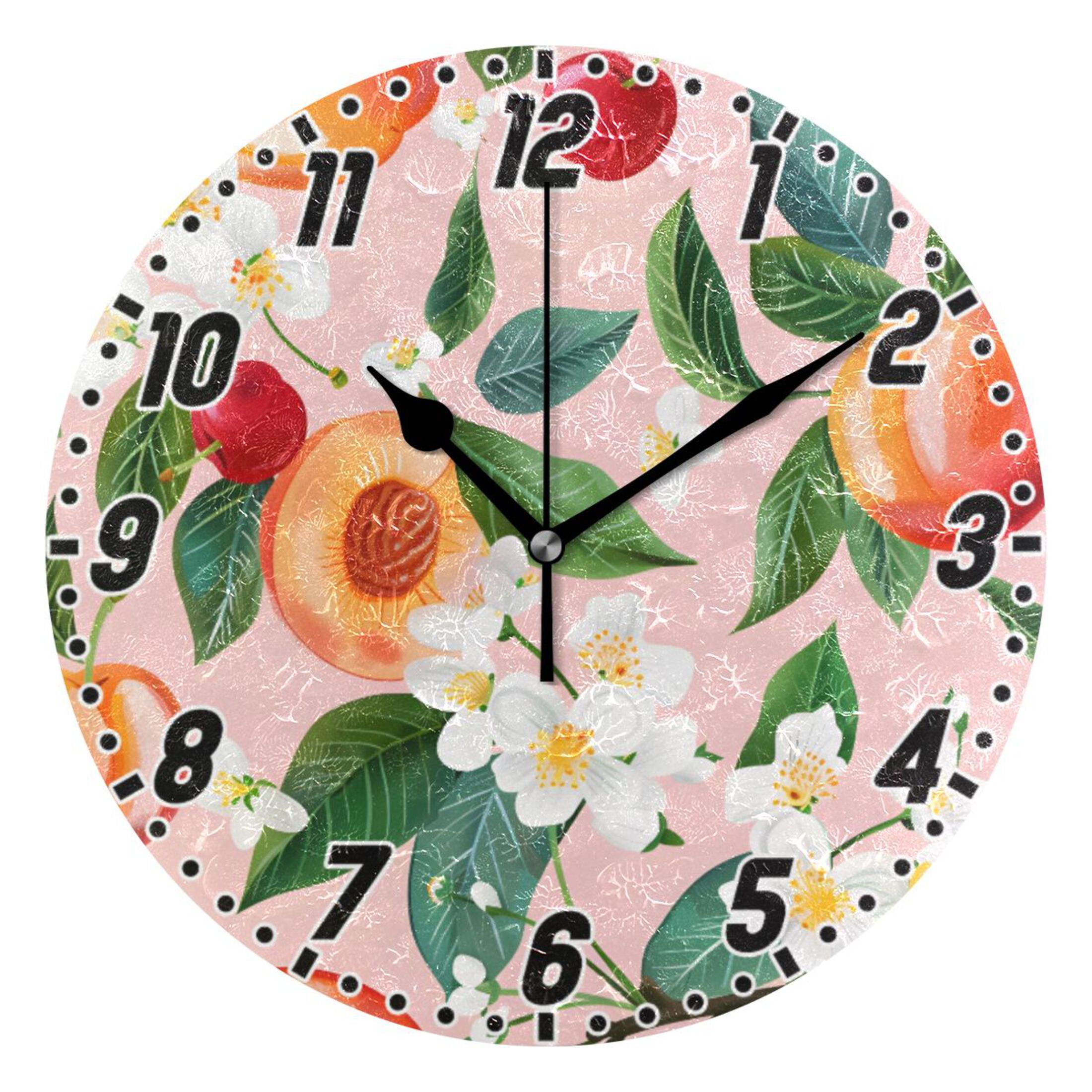 Cherry Peach Apple Flower Wall Clock 9.8 inch Battery Operated Clocks ...