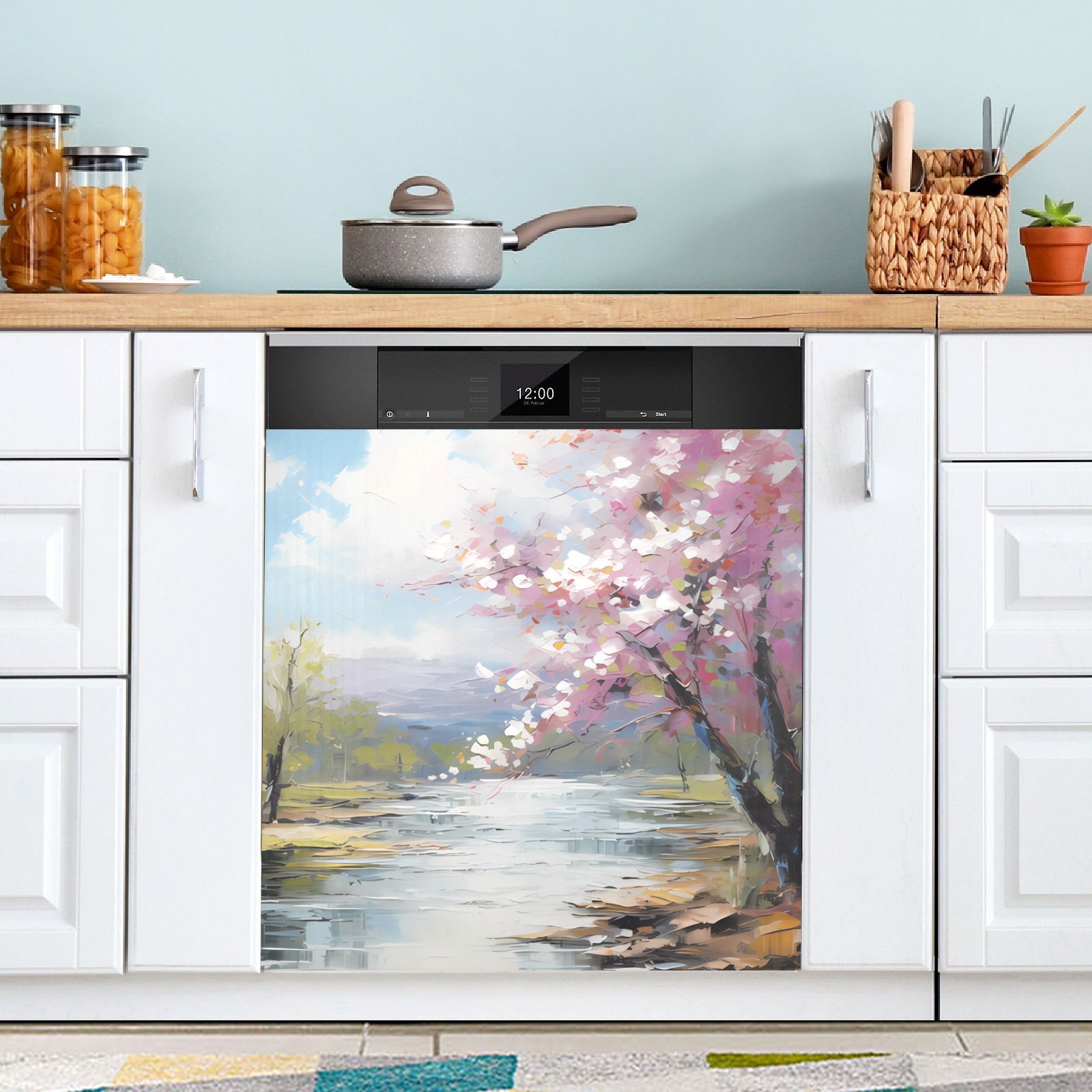 Cherry Pink Green Trees Magnetic Dishwasher Cover Magnet Refrigerator ...