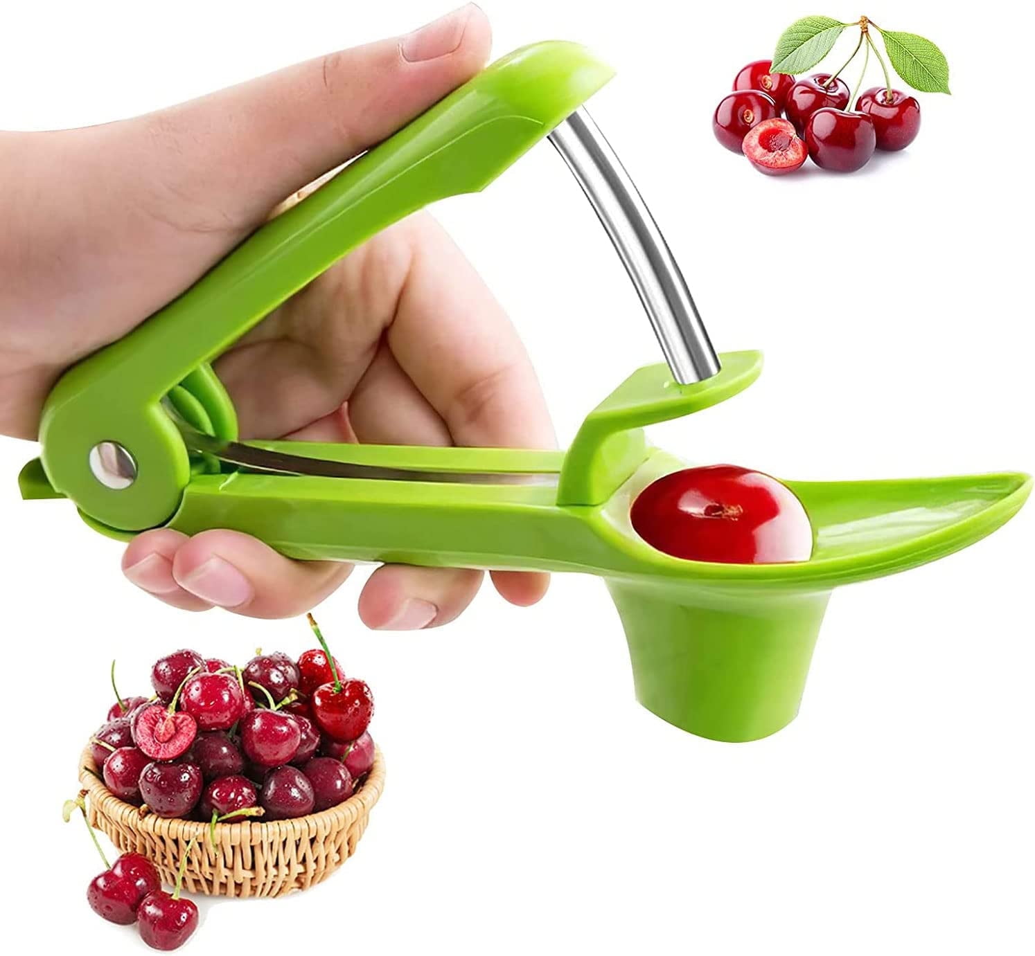 Cherry Pitter - Cherry Stoner Remover with Stainless Steel Rod, Olive ...