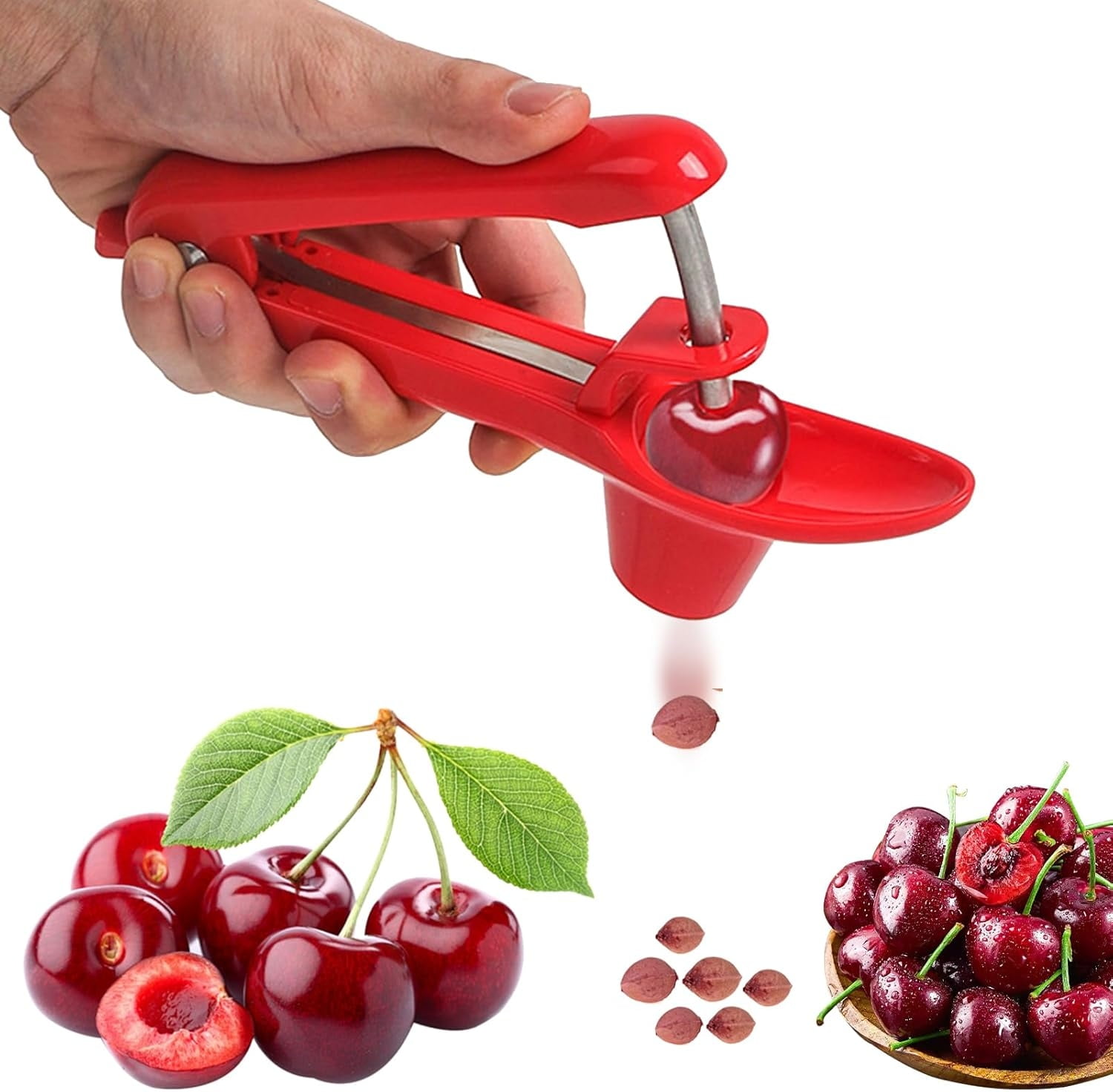 Cherry Pitter, Stainless Steel Cherries Corer Pitter Tool with Hand ...