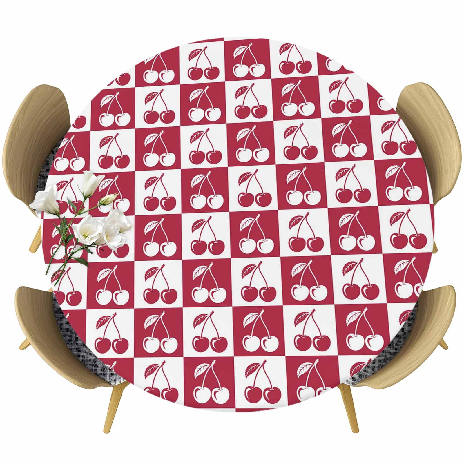 Cherry Plaid Round Tablecloth 45-54 Inch Round Fitted Table Cloth with ...