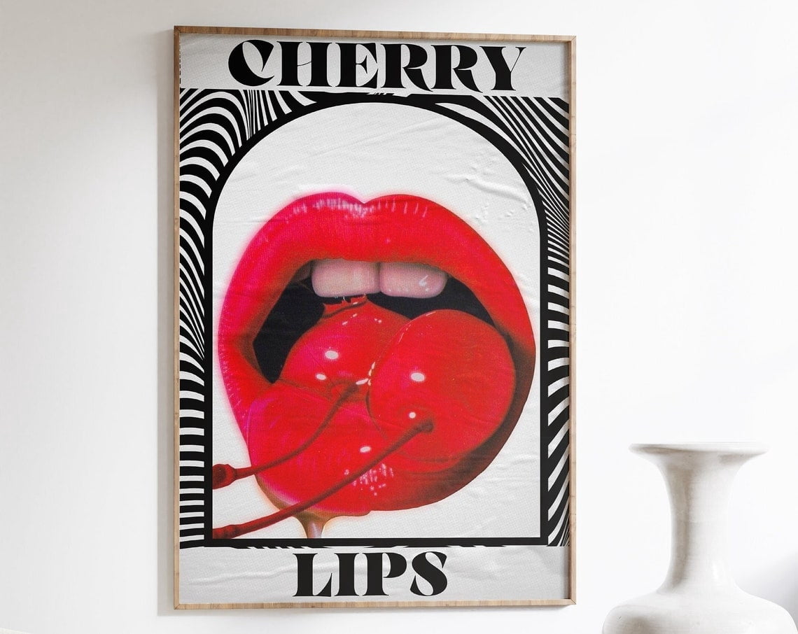 Cherry Poster, Retro Wall Art, 70S Psychedelic Print, Funky Wall Decor ...