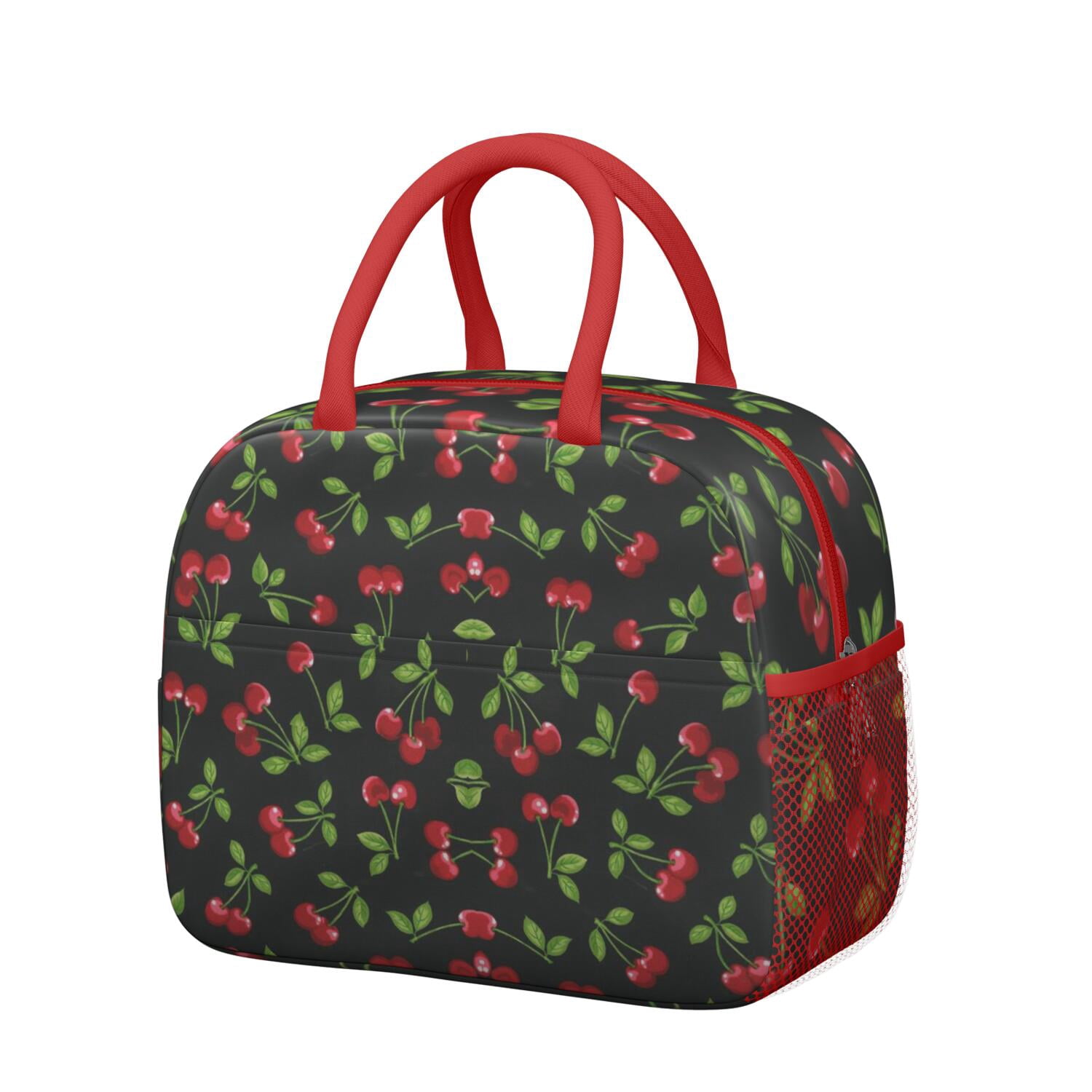 Cherry Print Insulated Lunch Bag – Cute Red and Pink Fruit Pattern ...