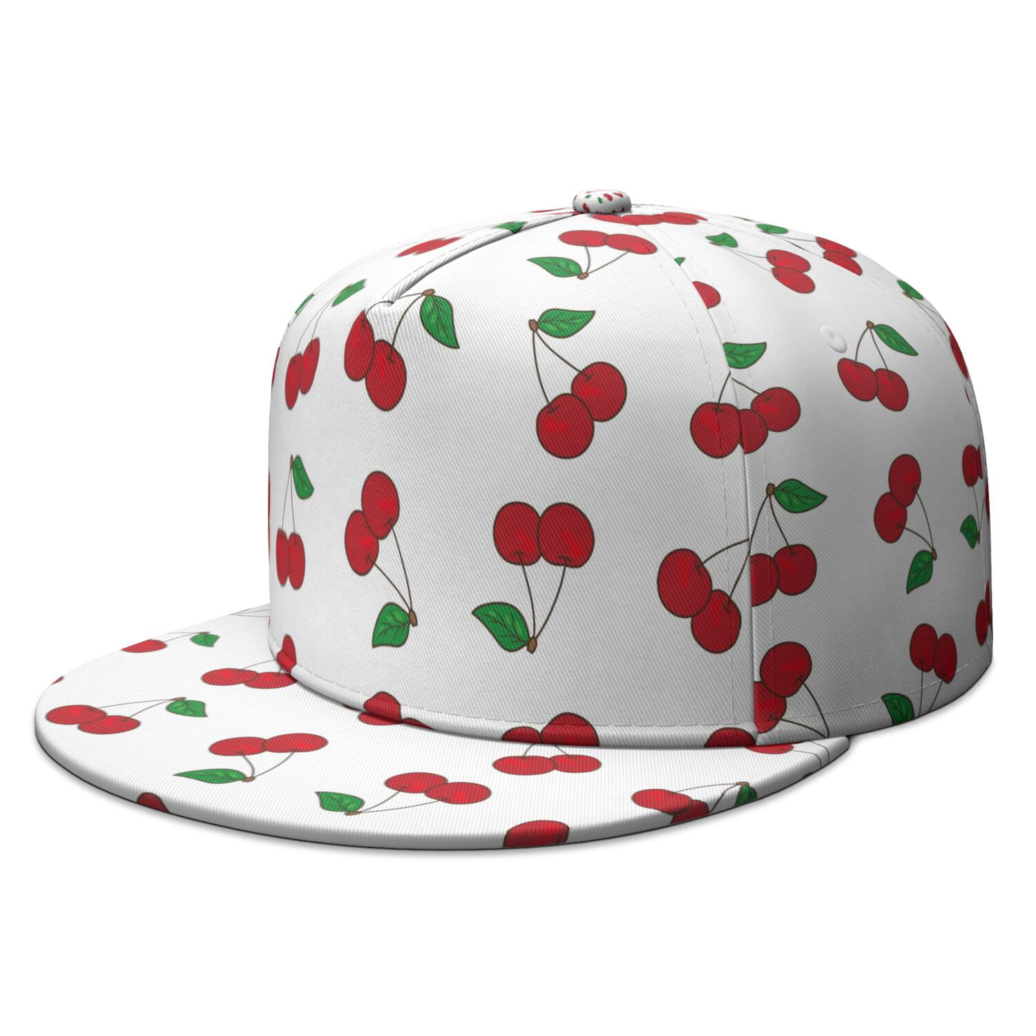 Cherry Print Snapback Hat - Flat Brim Baseball Cap with Sweet Red ...