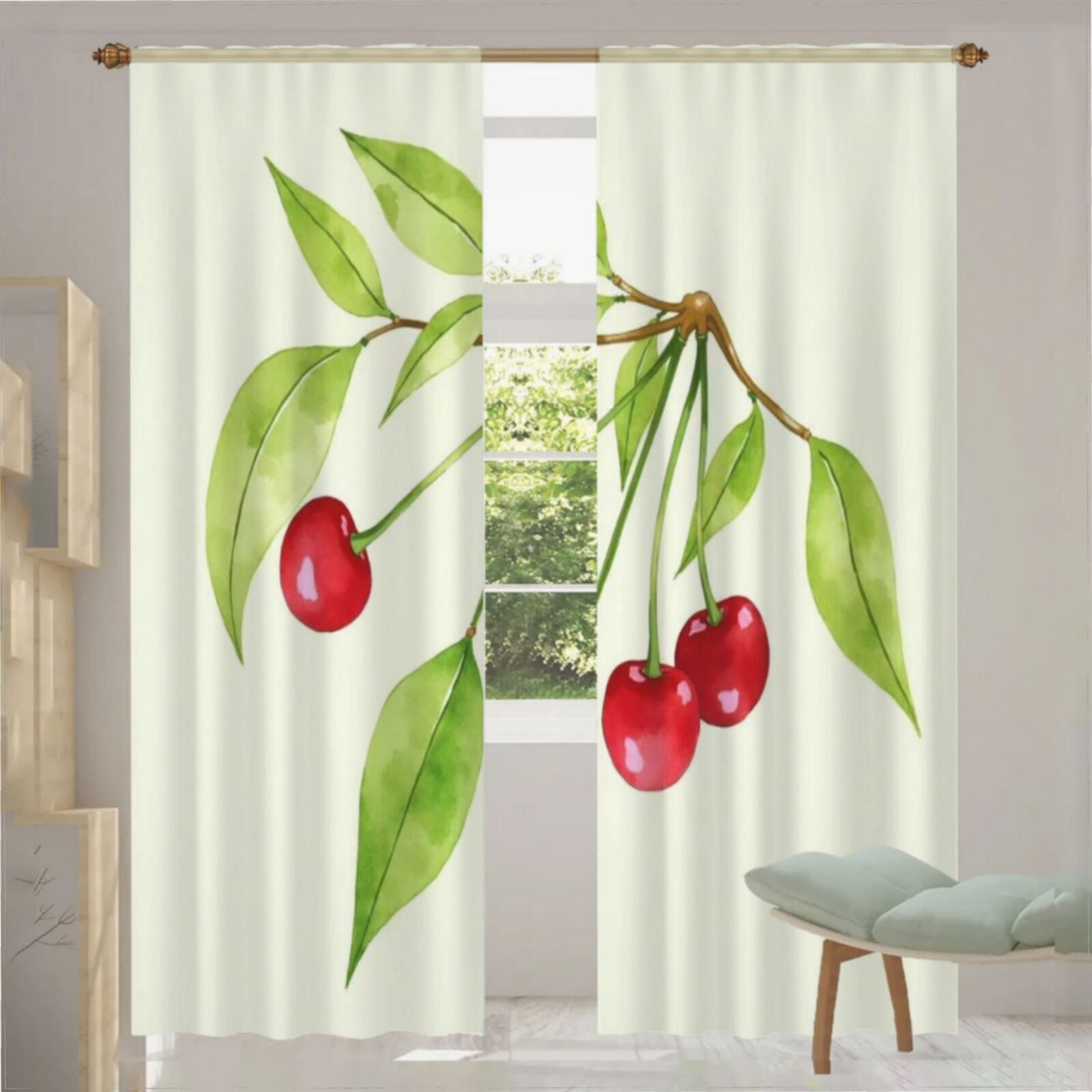 Cherry Red Berries Leaves Curtains for Living Room Bedroom Decor ...