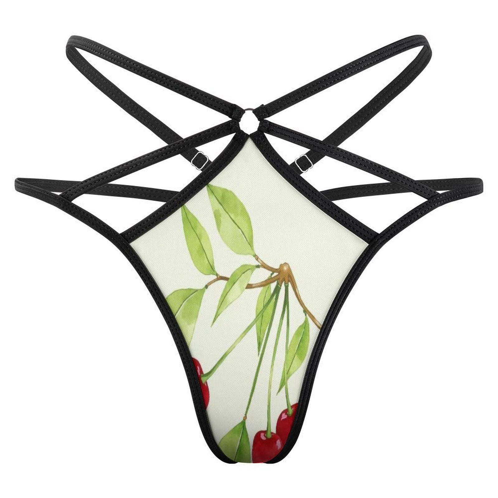 Cherry Red Berries Leaves Open Type Women's Panties Crotch Opening G ...